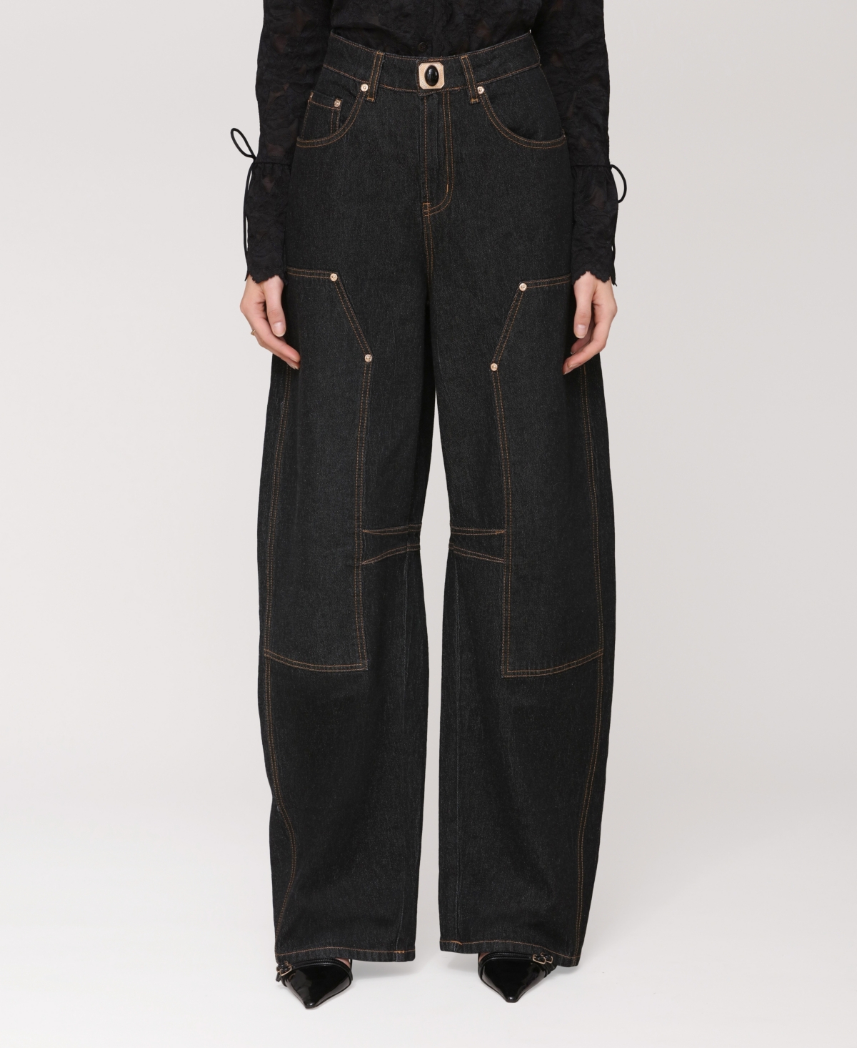 Click here for Avec Les Filles Womens Button Detail Barrel Leg Pa... prices