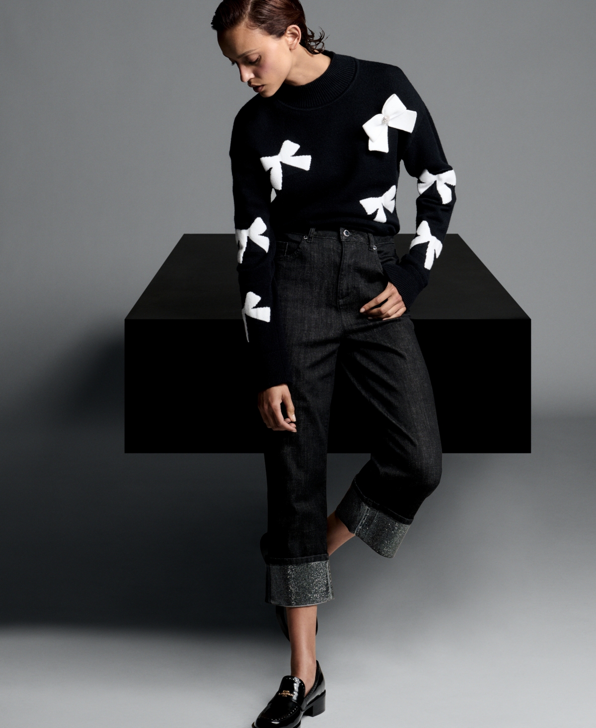 Karl Lagerfeld Paris 3D Bow Mock Neck Sweater