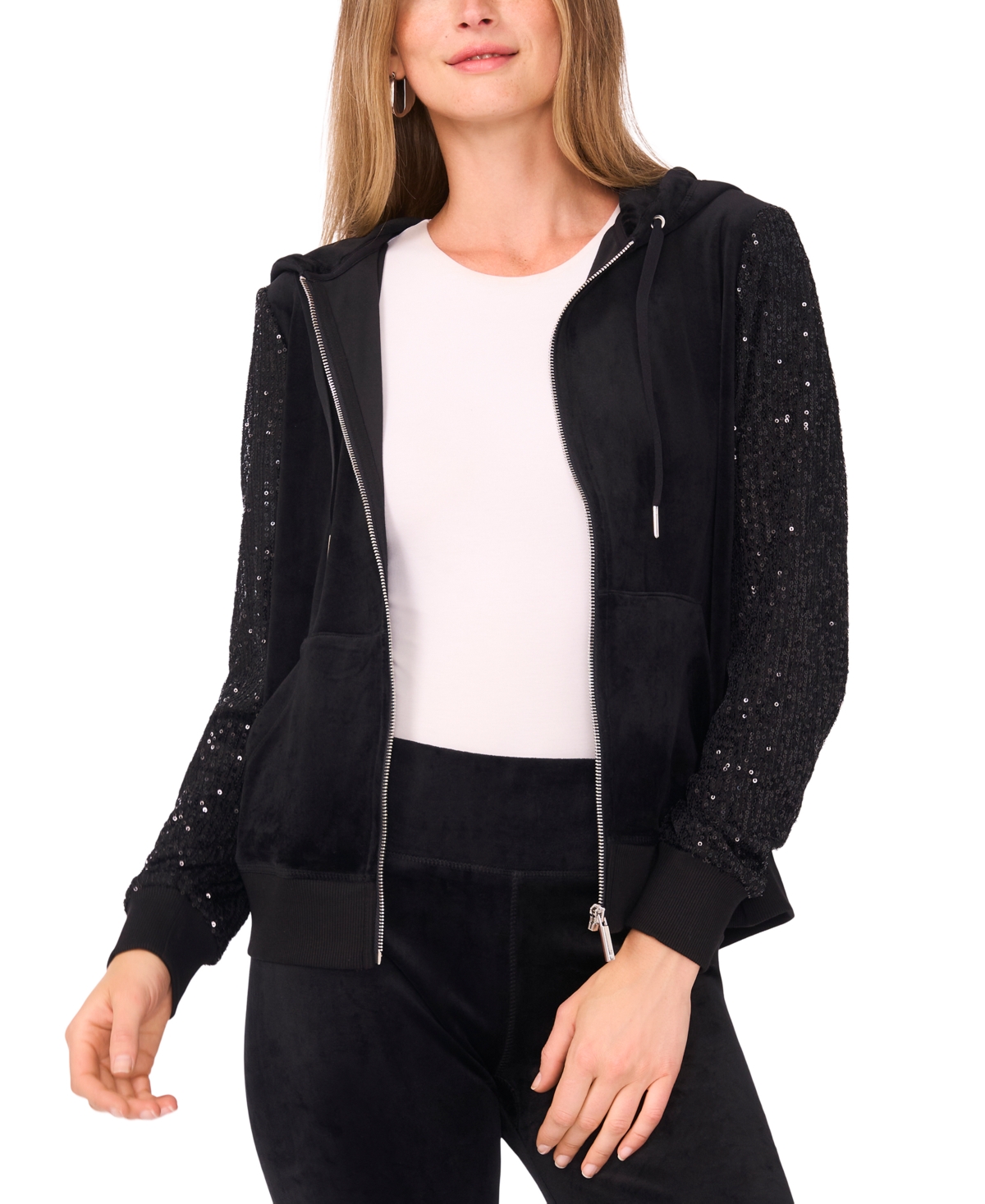 Click here for Vince Camuto Womens Velour Sequin Long-Sleeve Zip-... prices