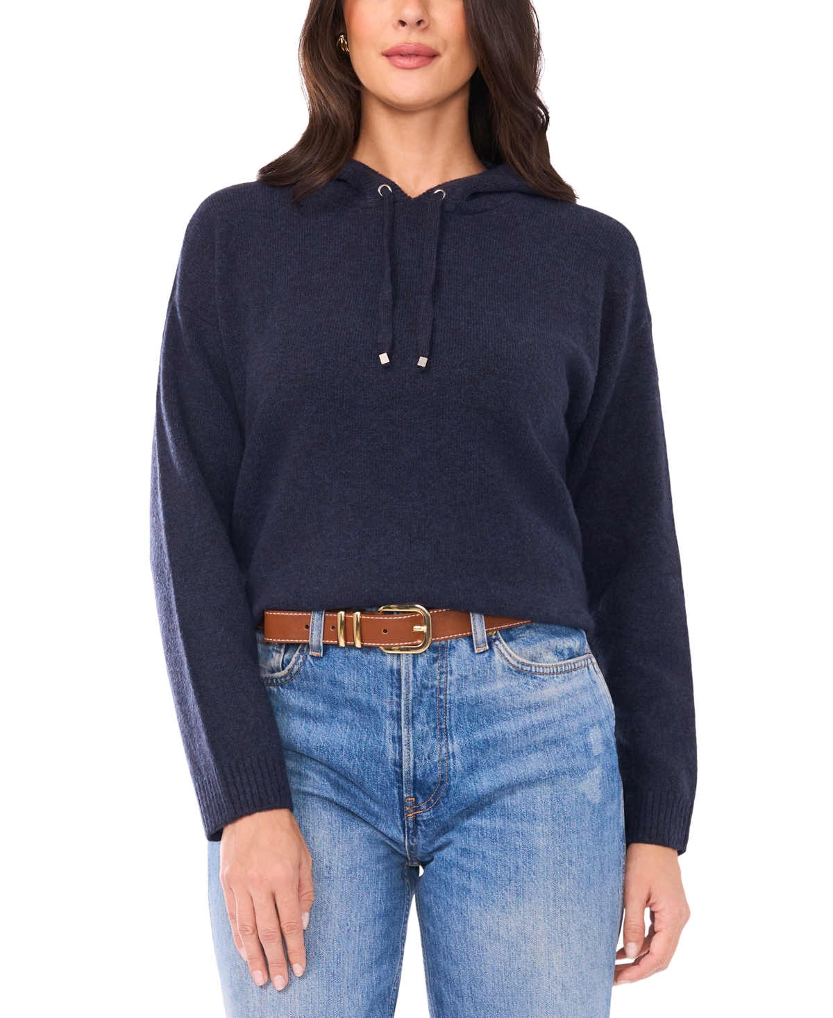 Vince Camuto Womens Cozy Hooded Pullover Sweater - Vintage Blue