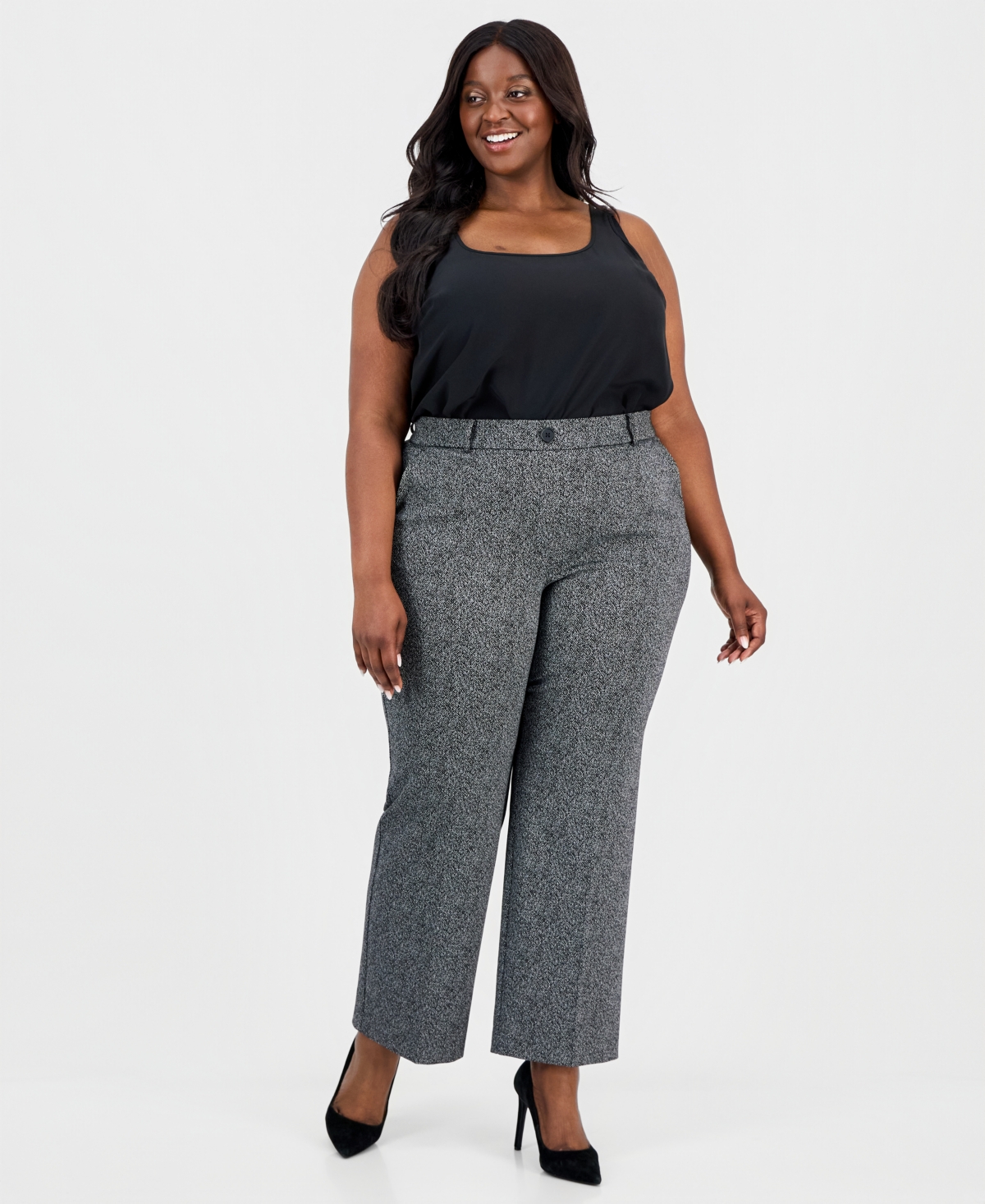 Click here for Kasper Plus Size Herringbone High-Rise Wide-Leg Pa... prices