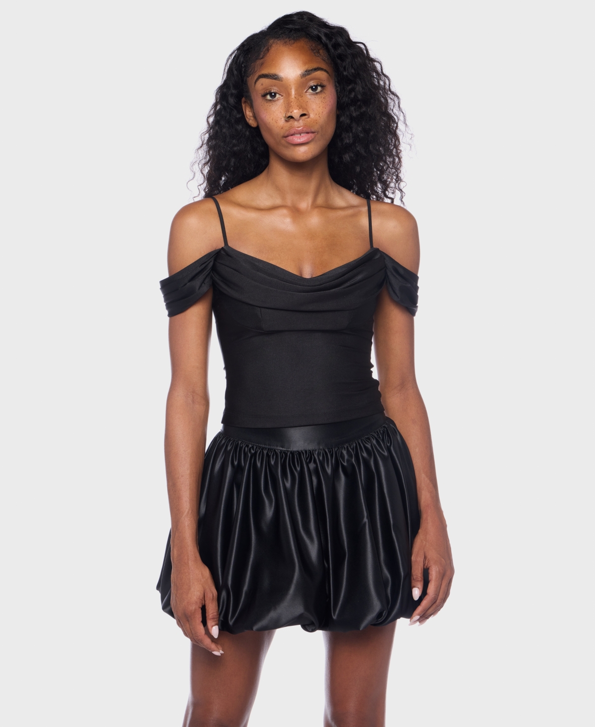 Alex & Sophia Womens Spaghetti Strap Off-The-Shoulder Top - Black
