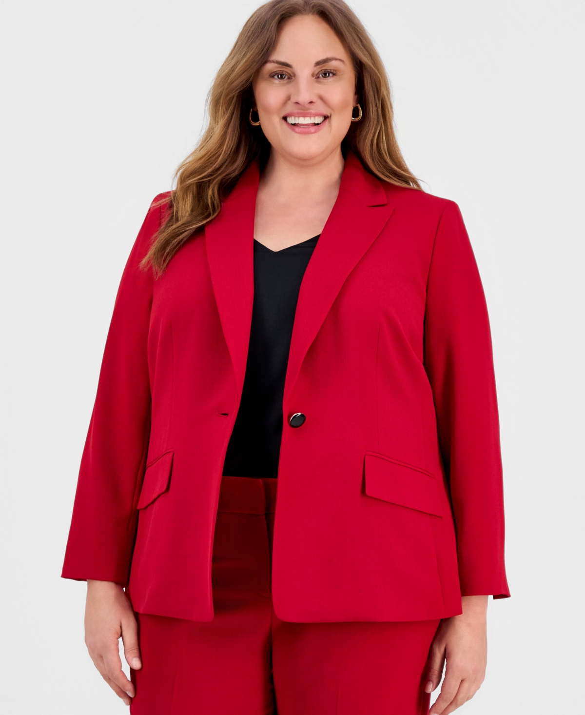 Click here for Kasper Plus Size Stretch Crepe One-Button Blazer -... prices