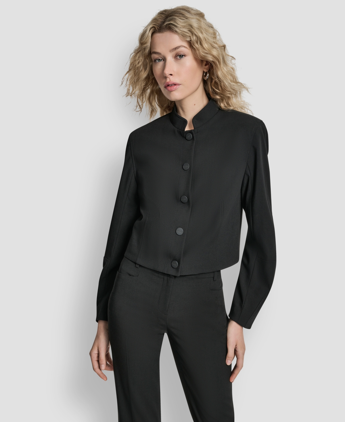 Click here for Dkny Womens Mandarin Collar Button Front Cropped J... prices