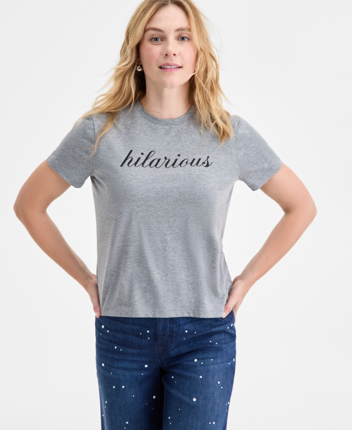 Click here for On 34th Womens Knit Short-Sleeve Hilarious Graphic... prices