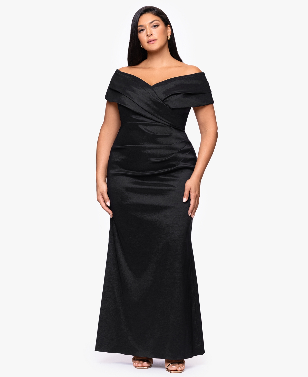 Click here for Betsy & Adam Plus Size Off-The-Shoulder Dress - Bl... prices