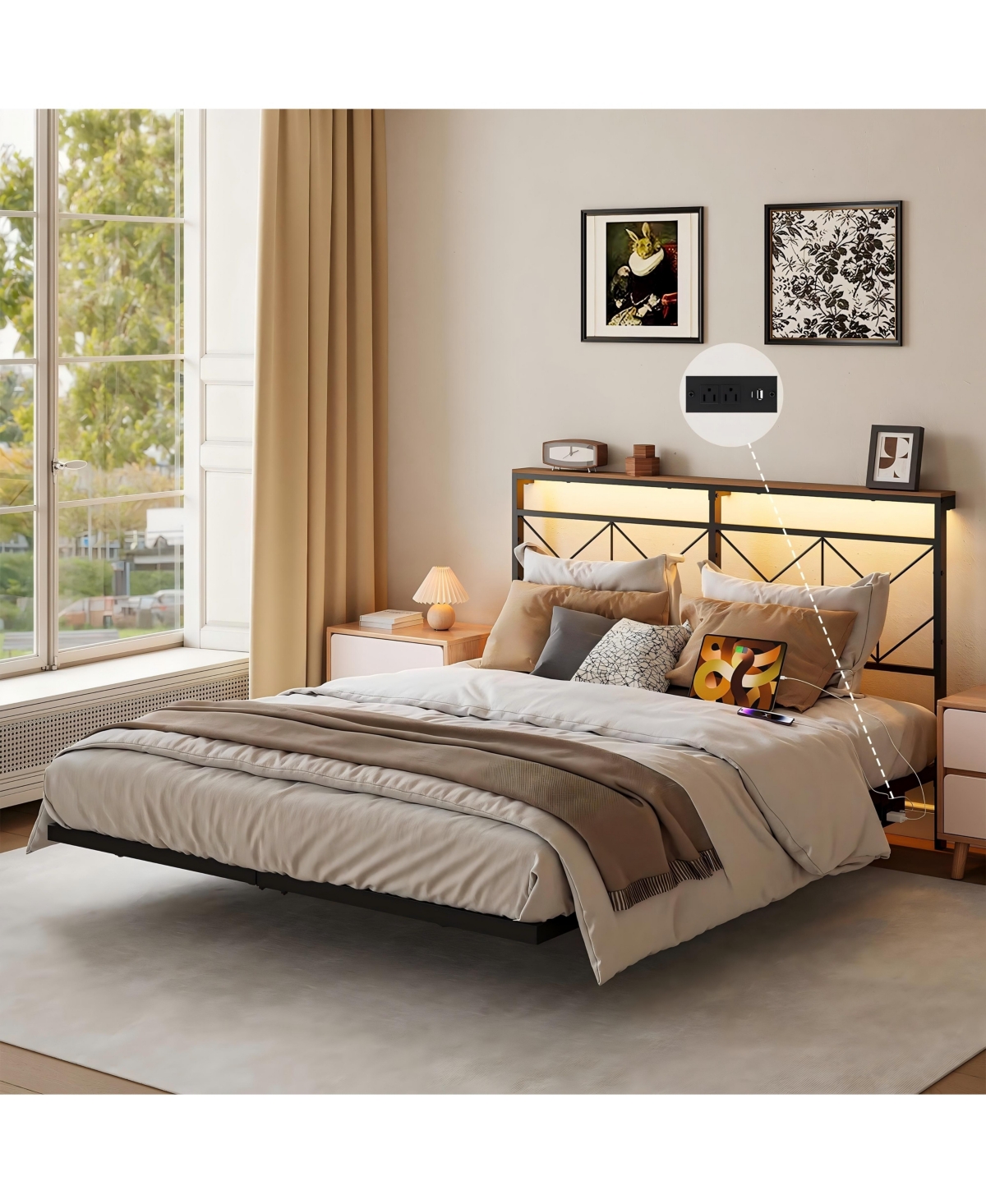 Click here for Hausource Full Size Floating Bed Frame with Led He... prices