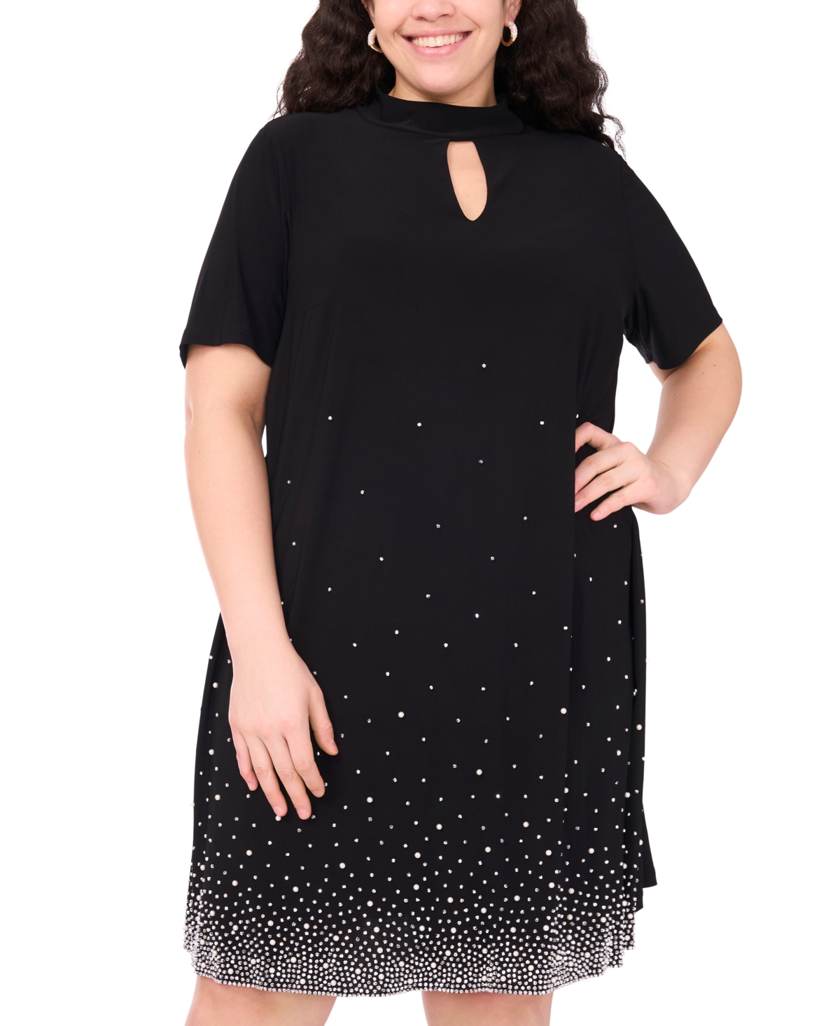 Msk Plus Size Short Sleeves A-Line Dress - Black