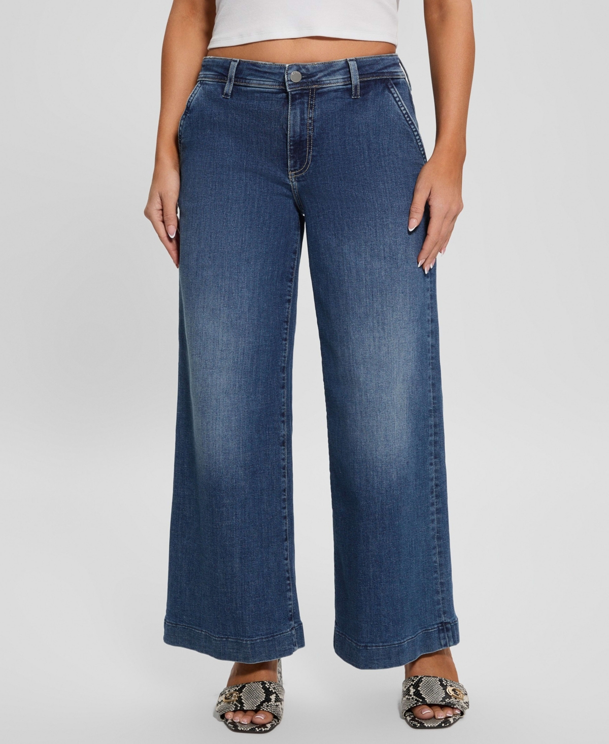 Click here for Guess Womens Zoya Wide-Leg Faded High-Rise Jeans -... prices