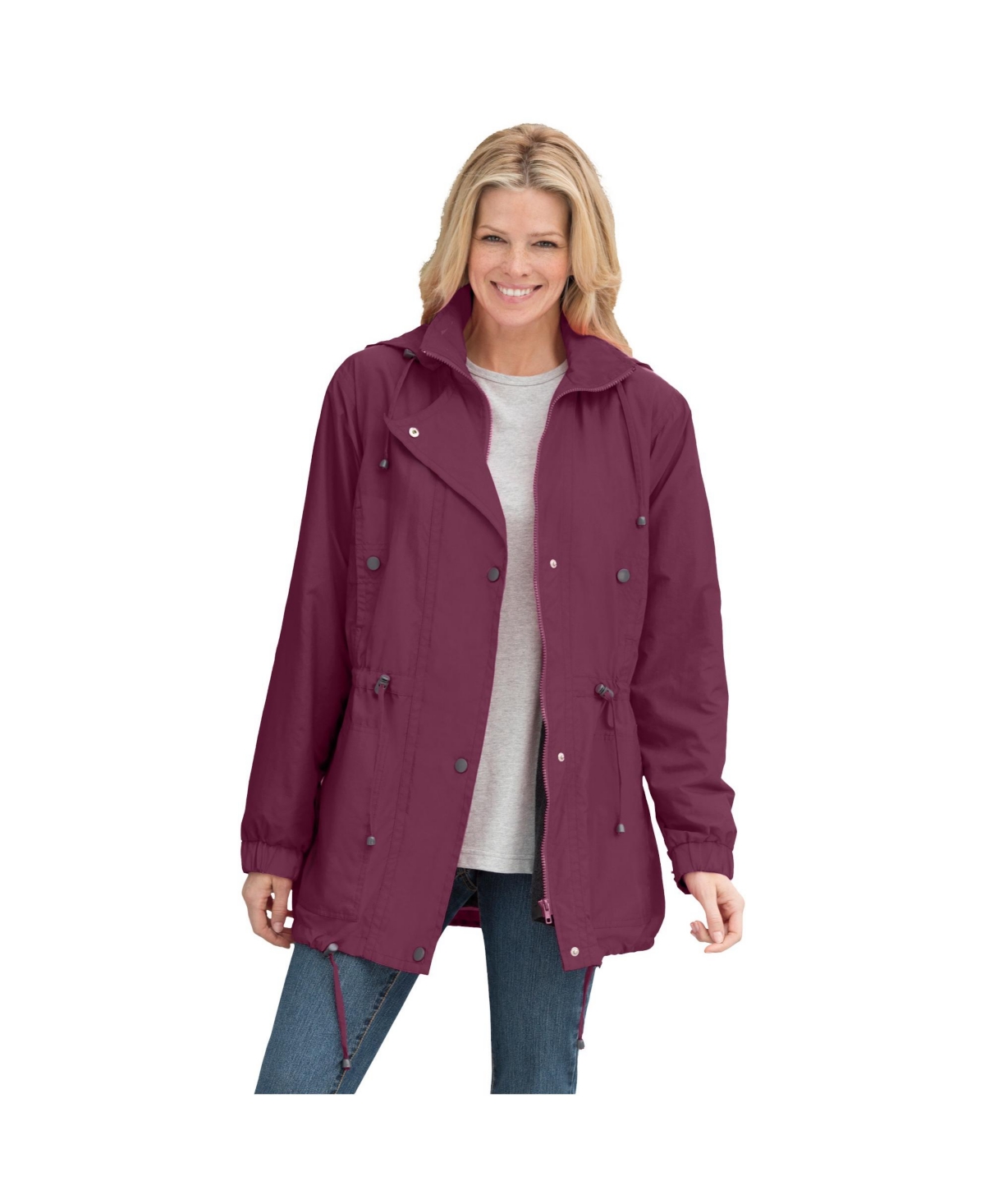 Click here for Woman Within Plus Size Fleece-Lined Taslon Anorak... prices
