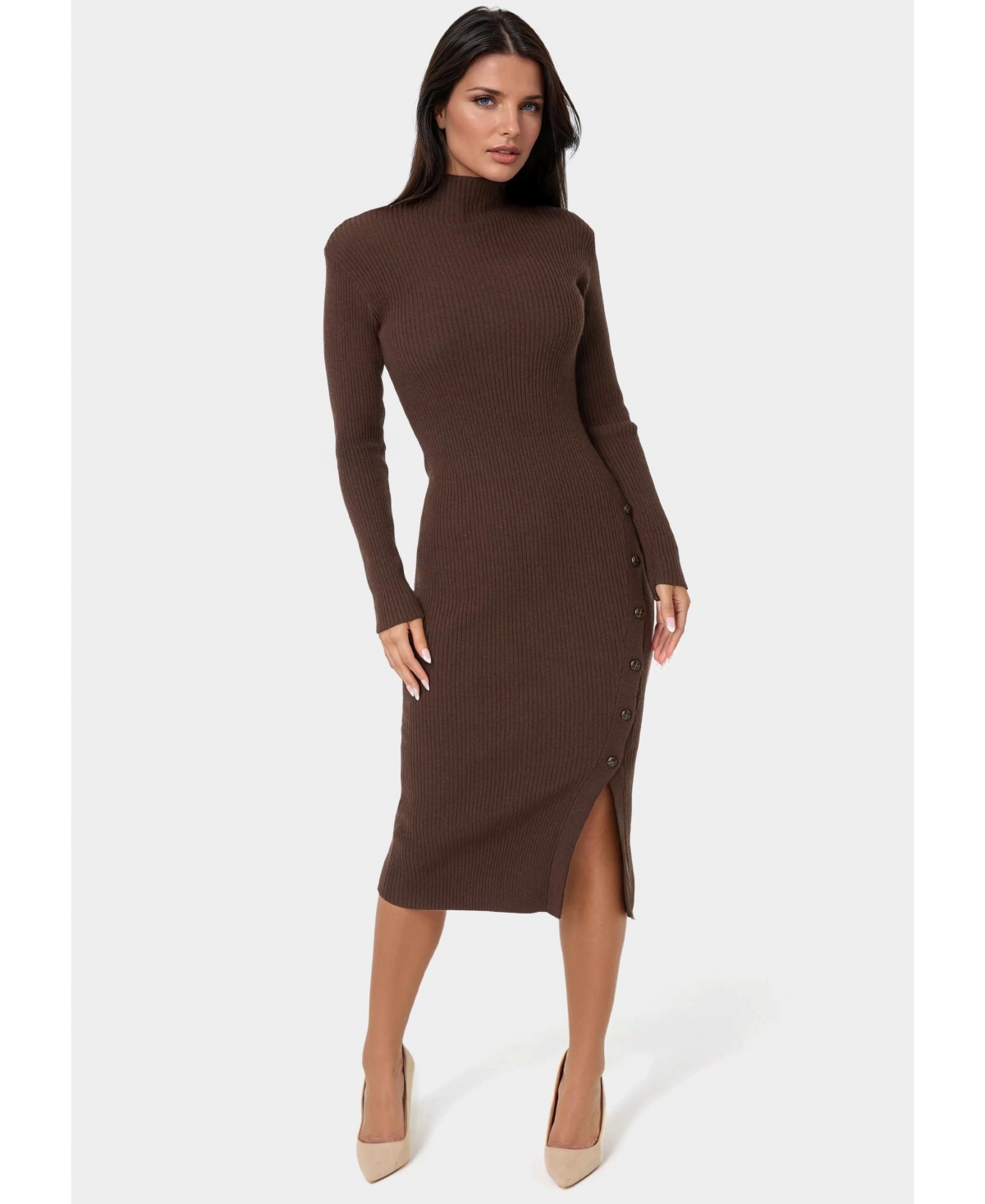 Click here for Bebe Long Sleeve Mockneck Sweater Midi Dress - Cho... prices
