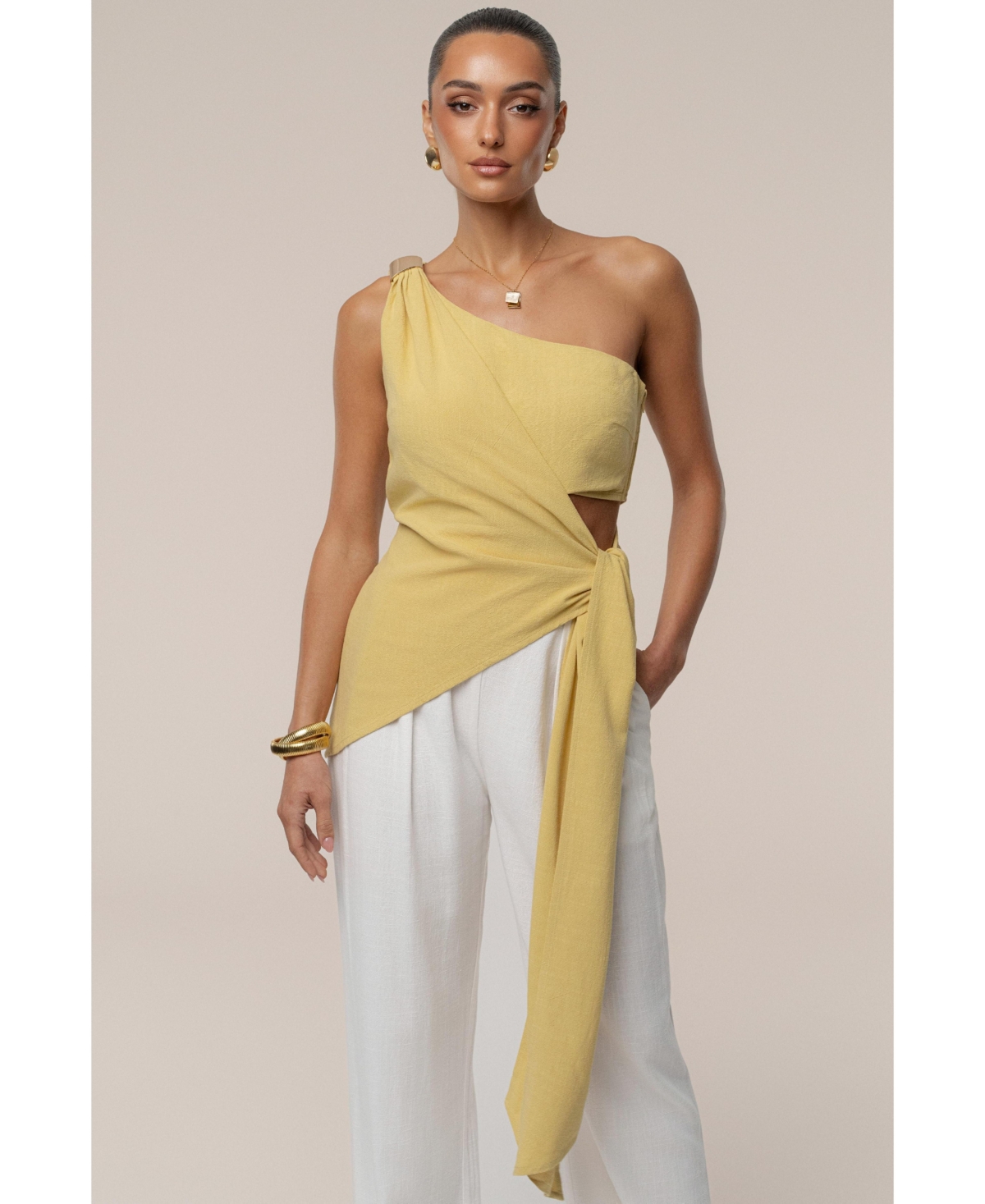 Click here for Jluxlabel Womens Palmera One Shoulder Top - Yellow prices