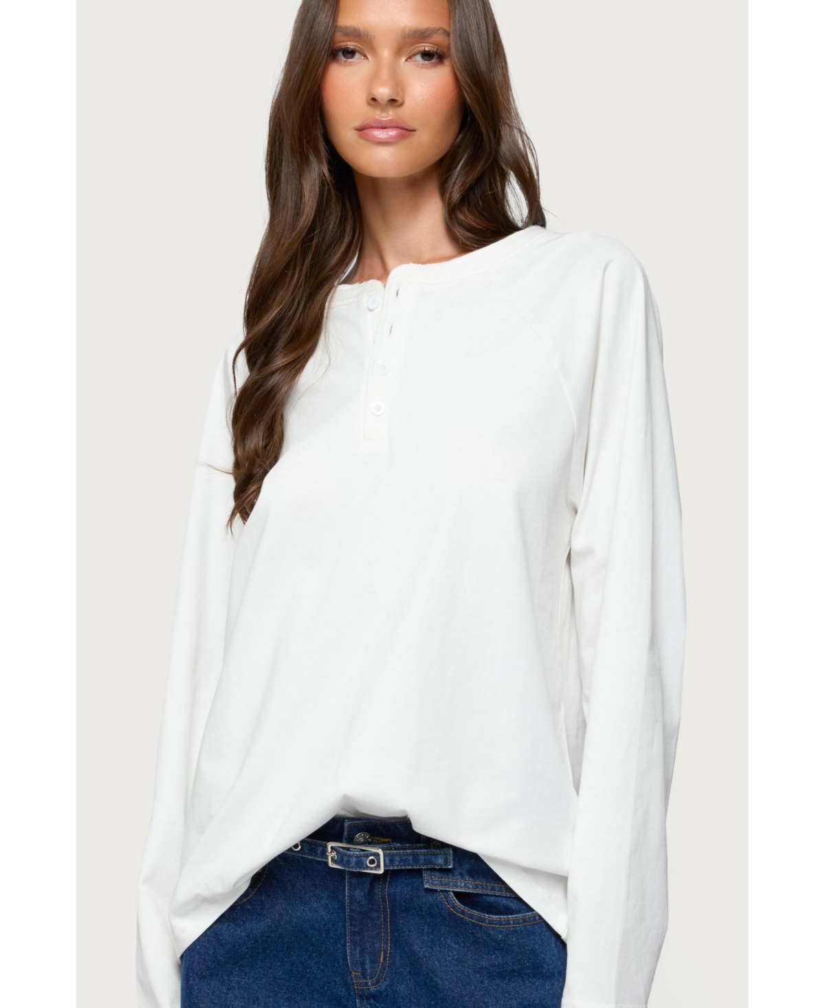 Click here for Edikted Womens Cyrus Henley Oversized Top - White prices
