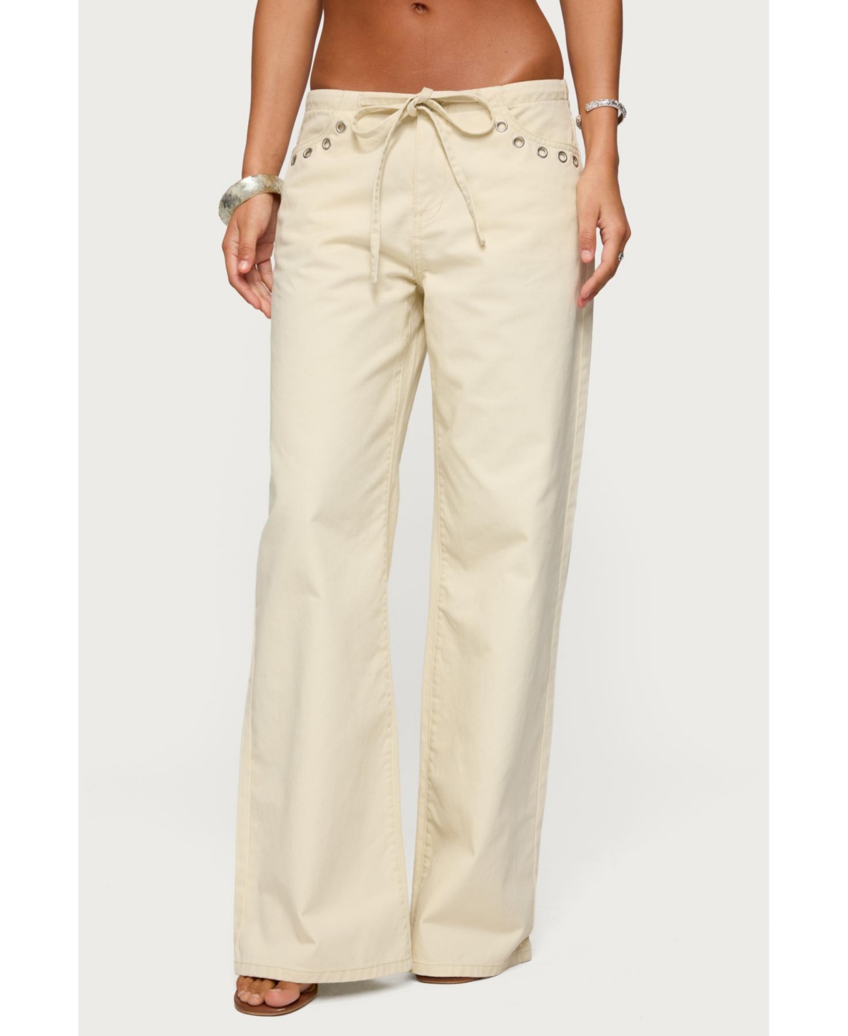 Click here for Edikted Womens Grommet Tie Waist Low Rise Jeans -... prices