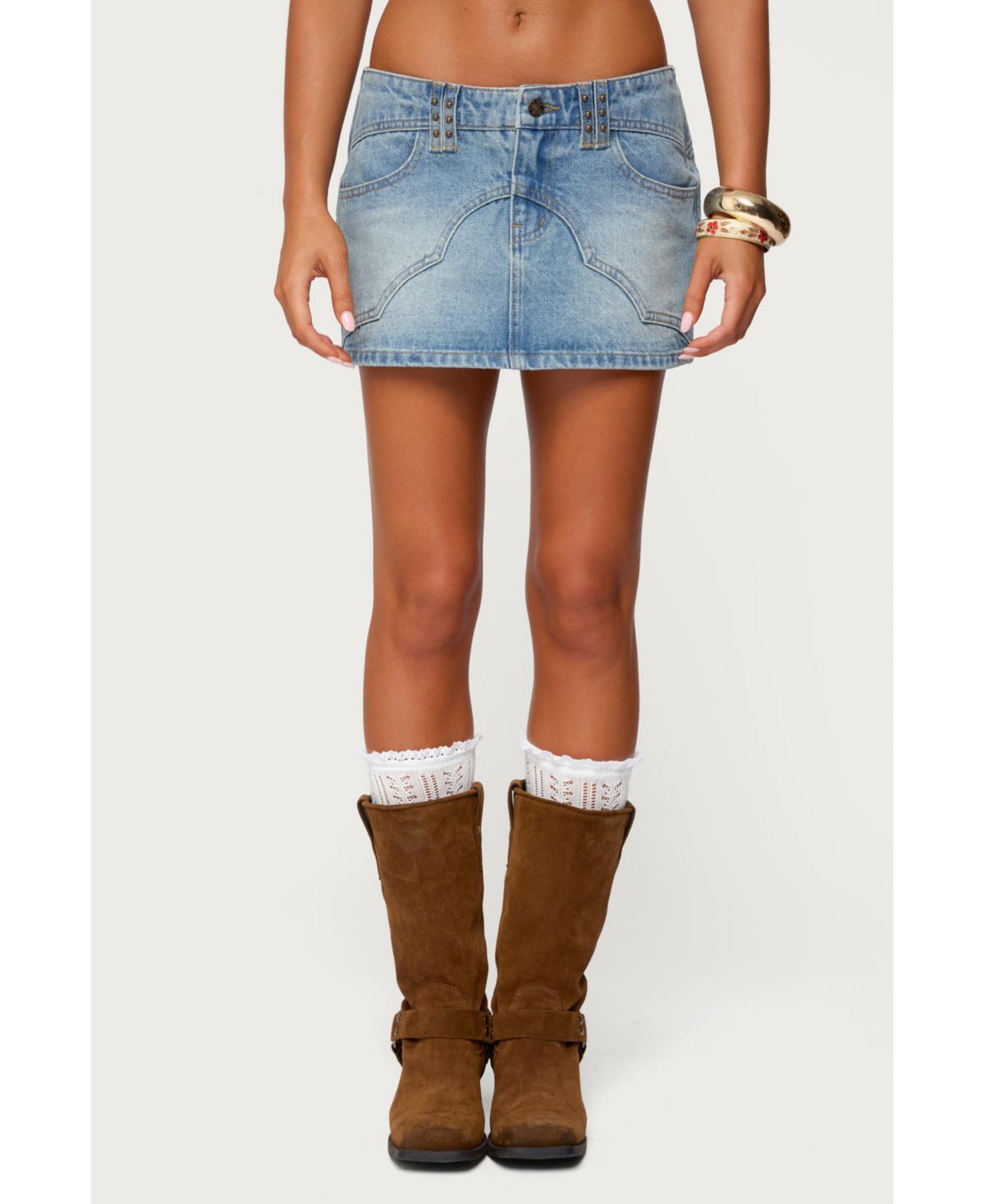 Click here for Edikted Womens Tory Western Denim Mini Skirt - Blu... prices