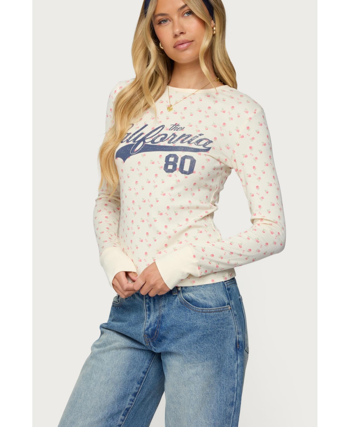 Click here for Edikted Womens Cali Floral Ribbed Long Sleeve T Sh... prices