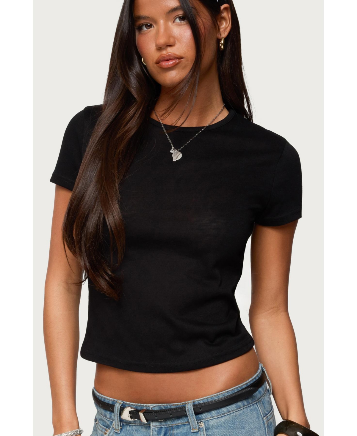 Click here for Edikted Womens Nikkey Semi Sheer T Shirt - Black prices