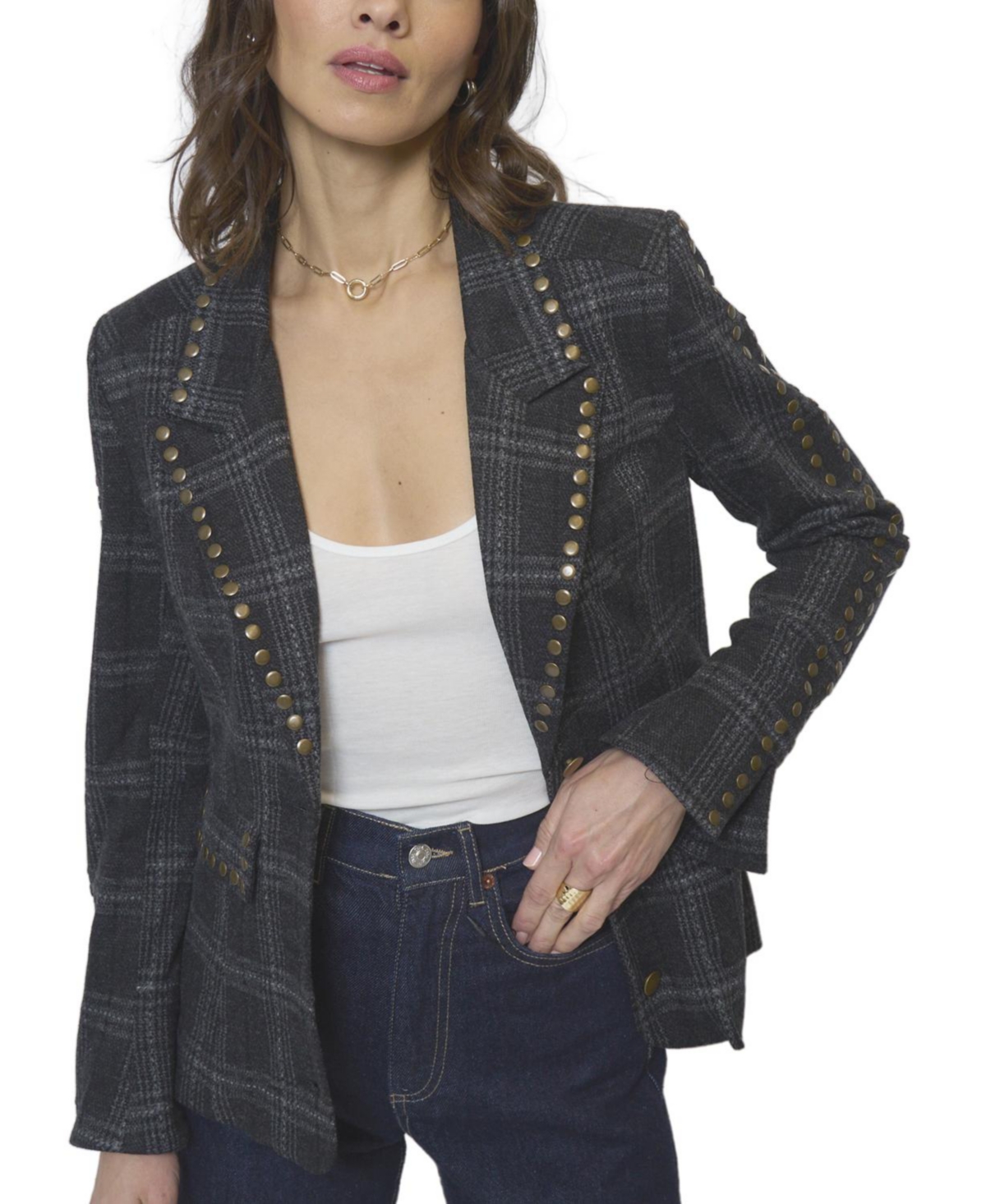 Click here for Central Park West Womens Jay Plaid Studded Jacket... prices