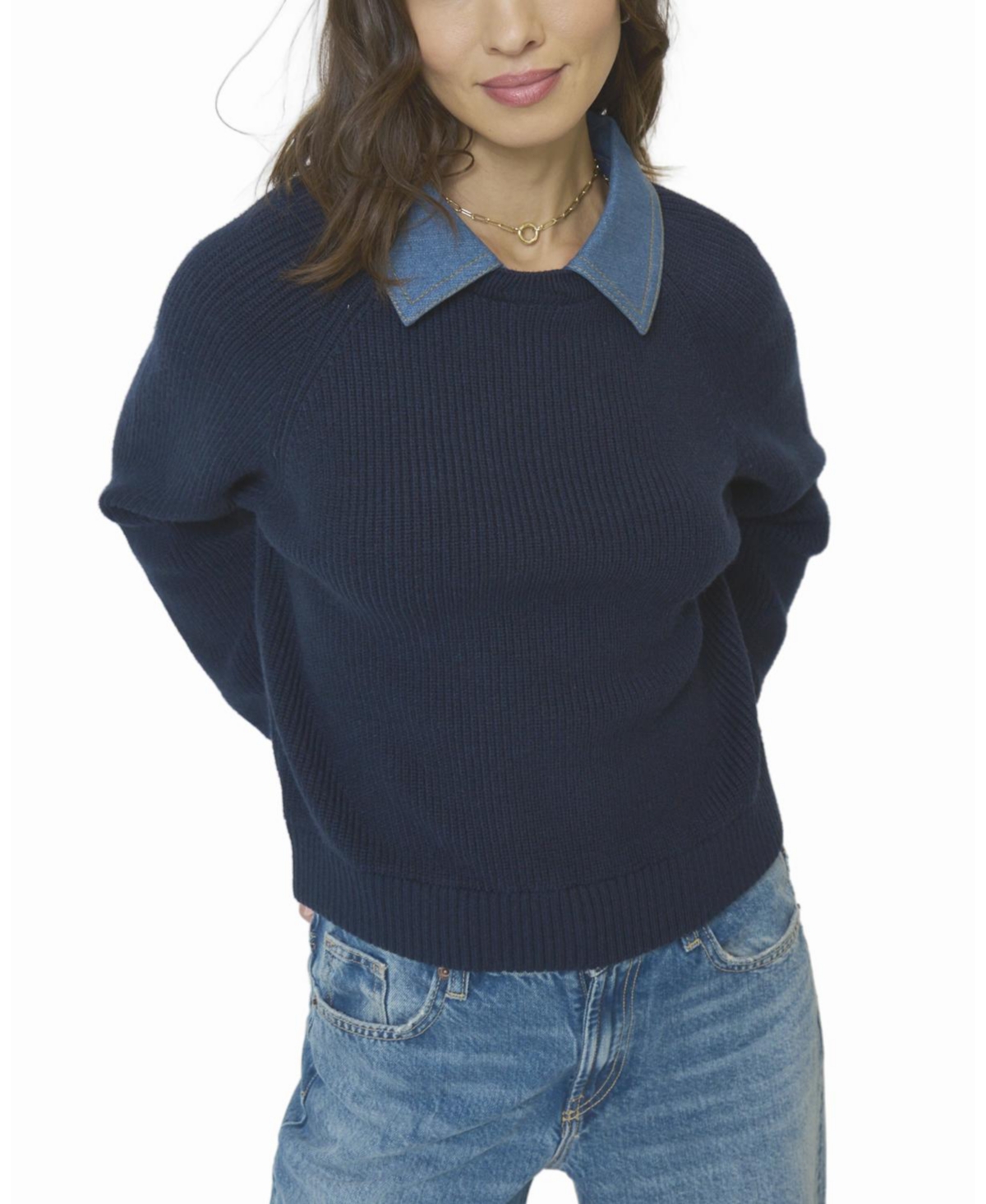 Click here for Central Park West Womens Dash Denim Collar Pullove... prices