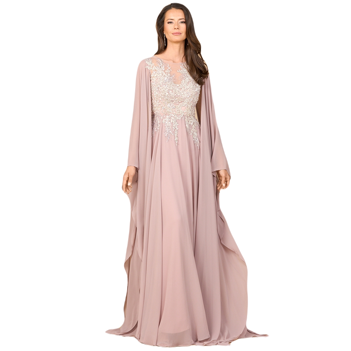 Click here for Lara Chiffon A - line Long Gown with Cape Sleeves... prices
