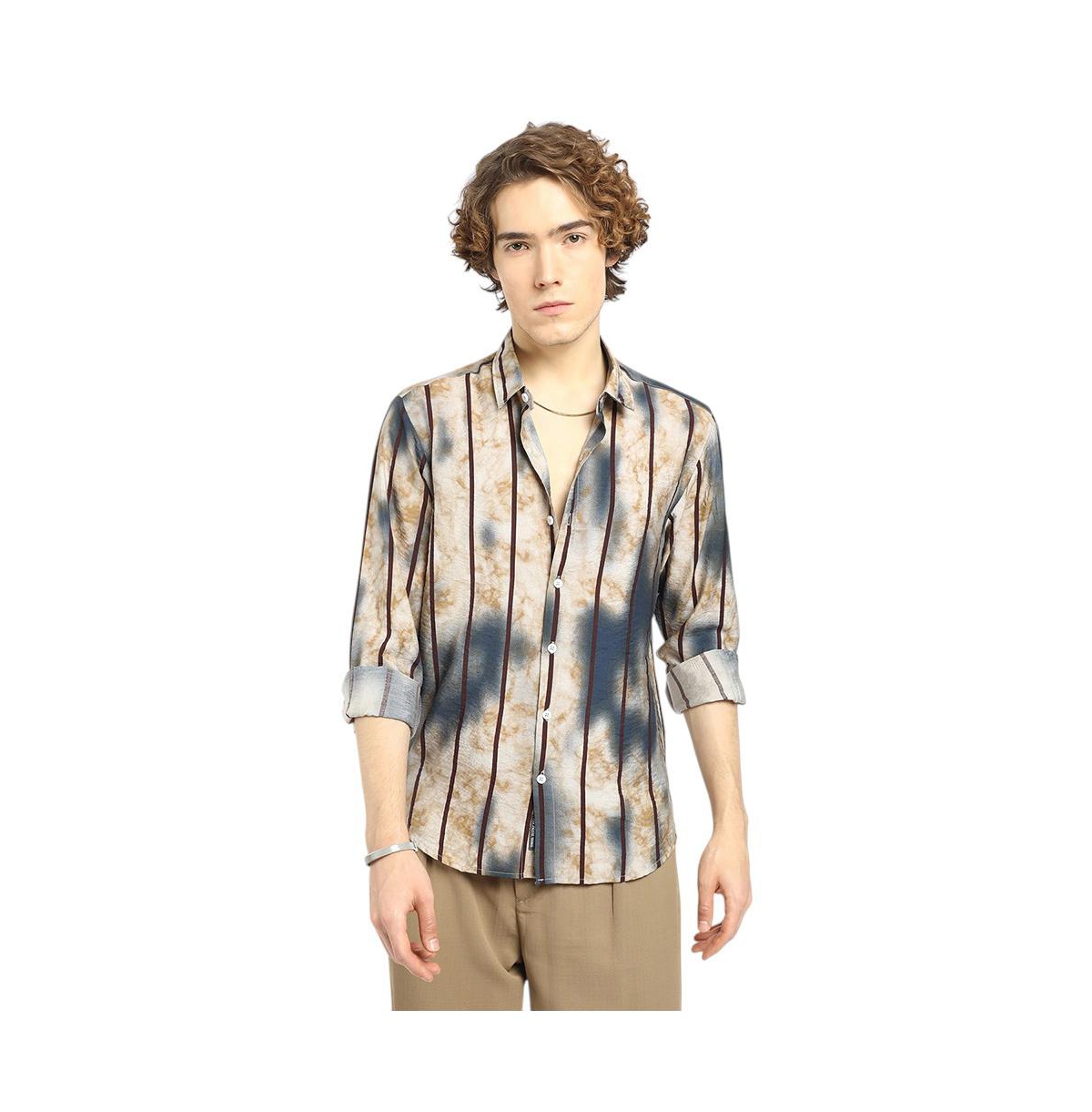 Click here for Campus Sutra Mens Tie-Dye Striped Shirt - Blue prices