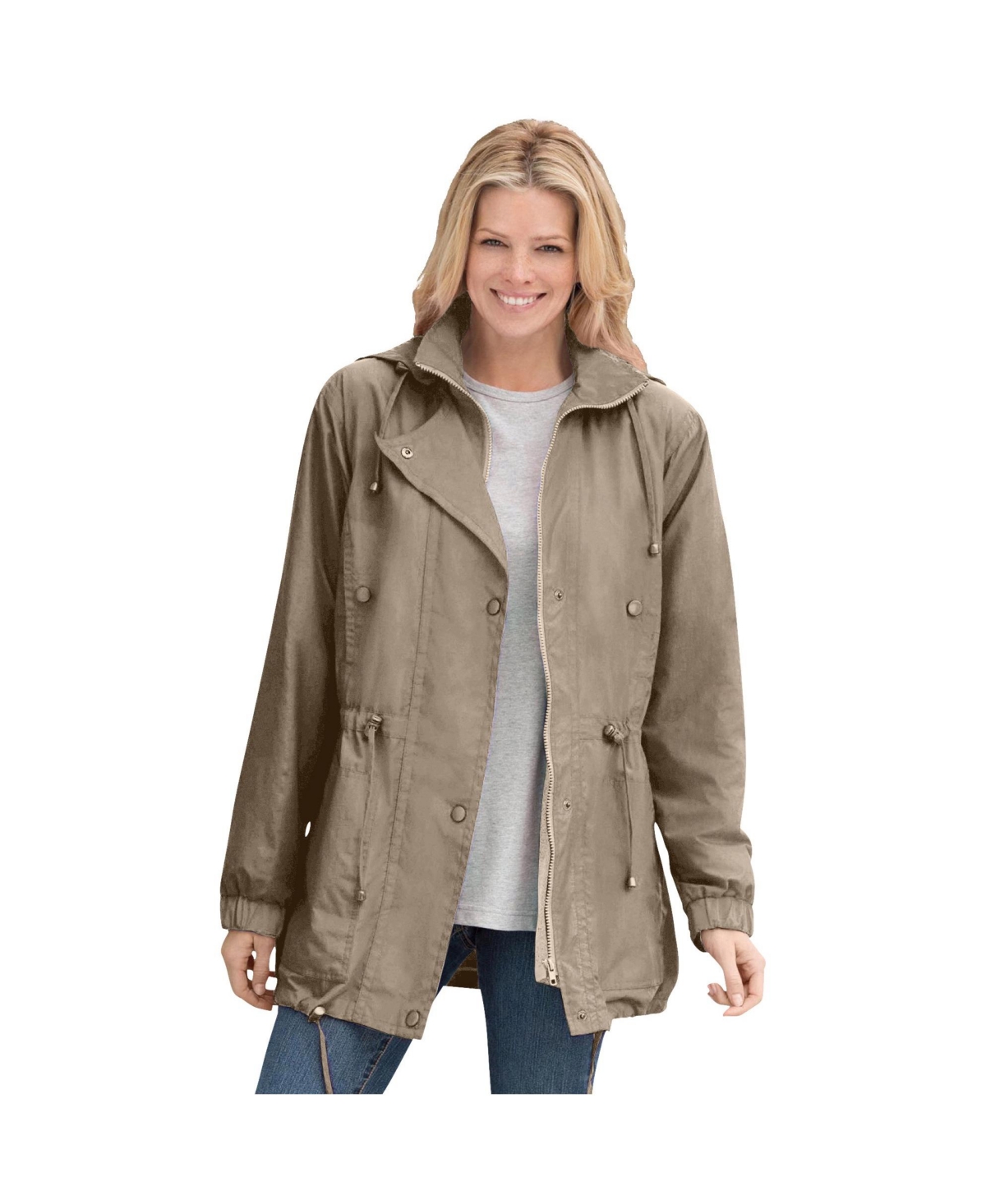 Click here for Woman Within Plus Size Fleece-Lined Taslon Anorak... prices