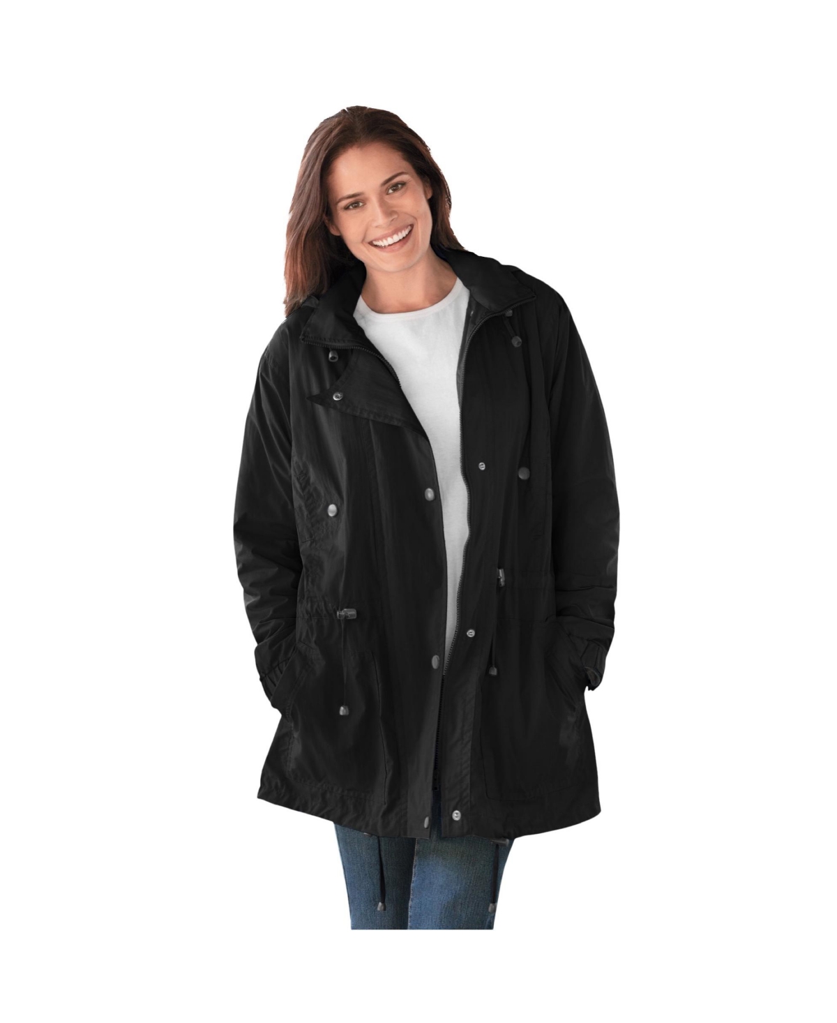 Click here for Woman Within Plus Size Fleece-Lined Taslon Anorak... prices