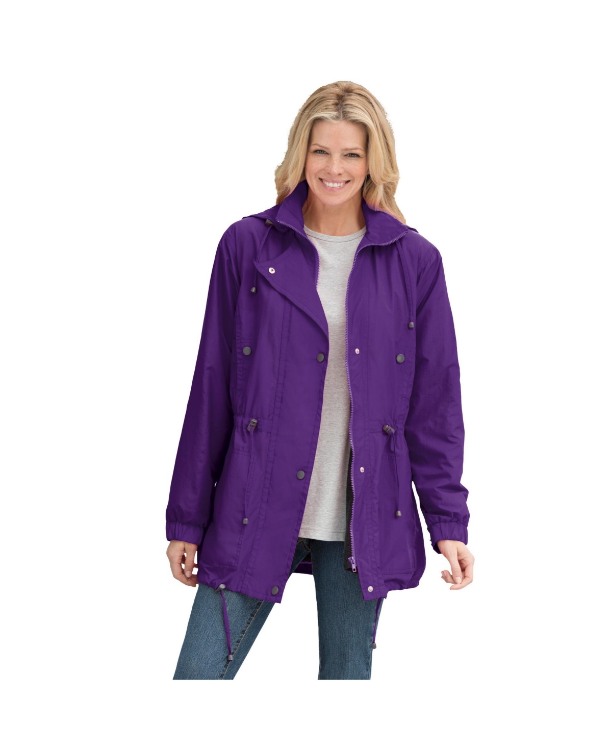 Click here for Woman Within Plus Size Fleece-Lined Taslon Anorak... prices