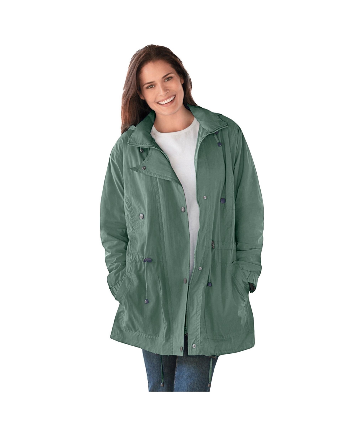 Click here for Woman Within Plus Size Fleece-Lined Taslon Anorak... prices