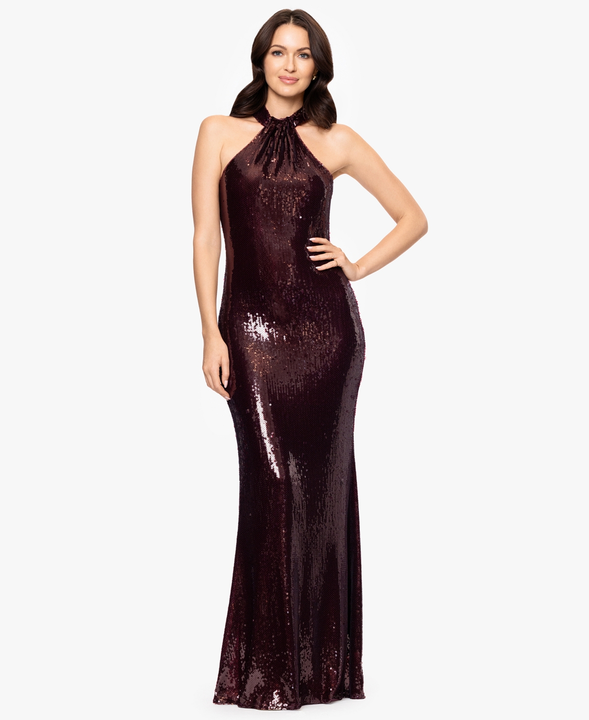 Click here for Betsy & Adam Petite Halter Neck Sequin Detail Dres... prices