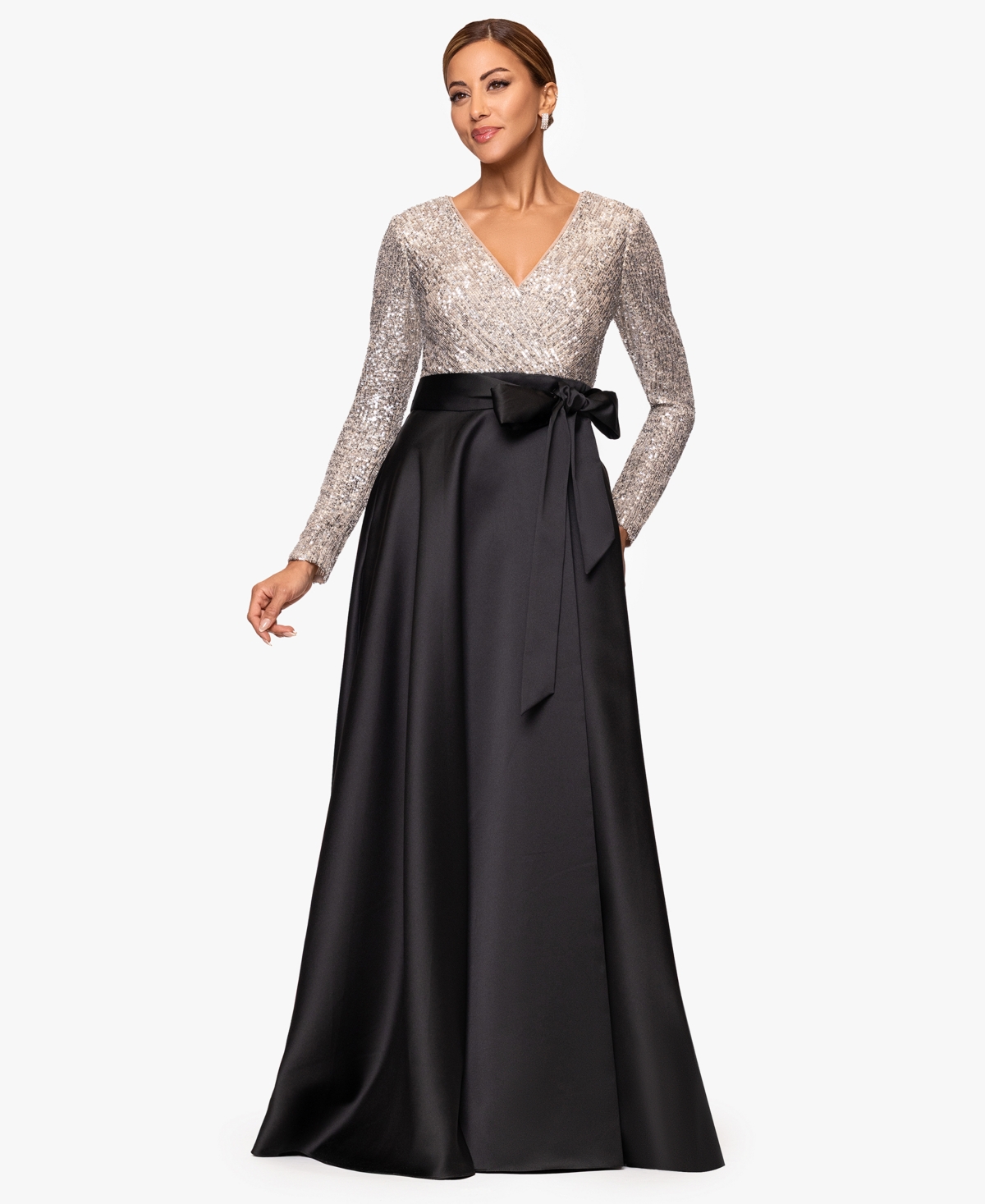 Click here for Xscape Petite Sequin Detail V-Neck Maxi Dress - Bl... prices