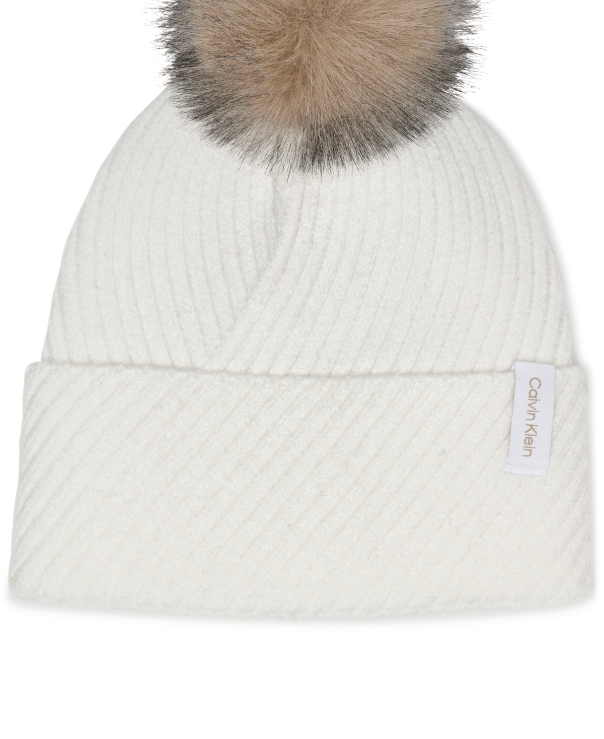 Click here for Calvin Klein Rib Pom Beanie - Cream prices