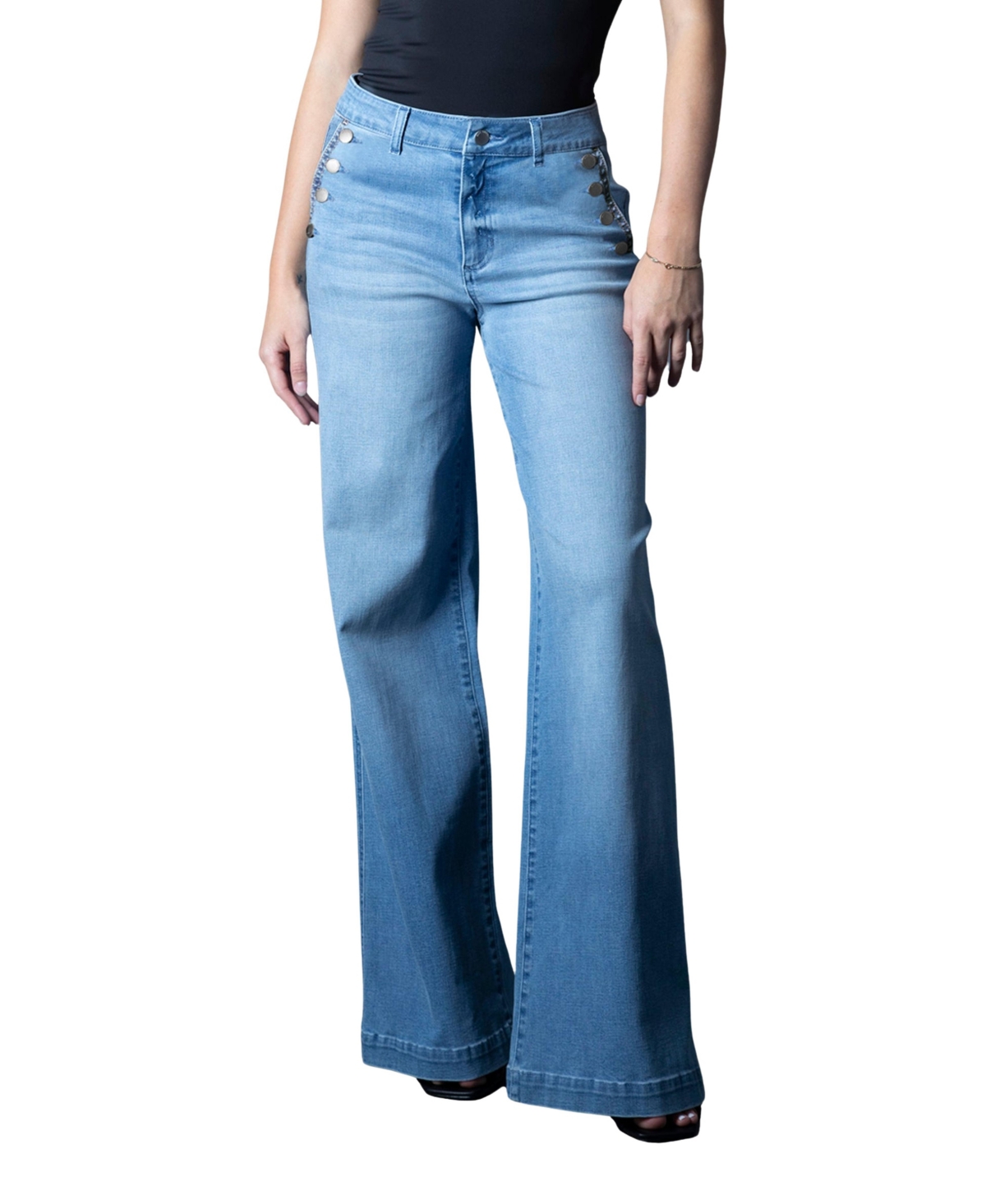Click here for Blue Revival Womens Mid-Rise Wide-Leg Sailor-Butto... prices