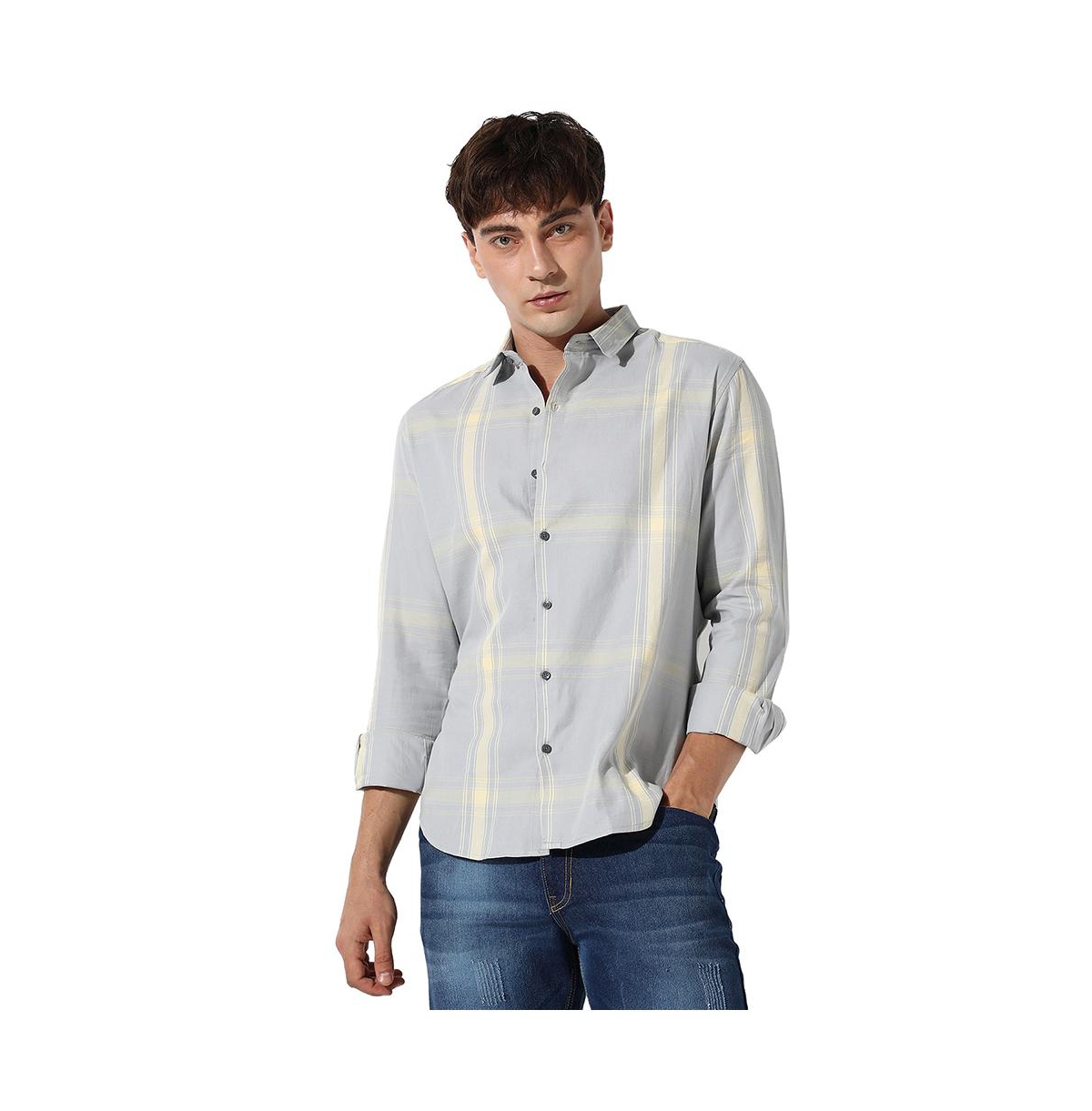 Click here for Campus Sutra Mens Plaid Button Up Shirt - Green prices