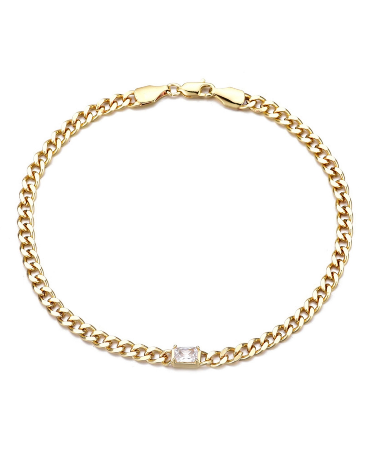 Adornia Gold Plated Crystal Curb Chain Anklet - Gold