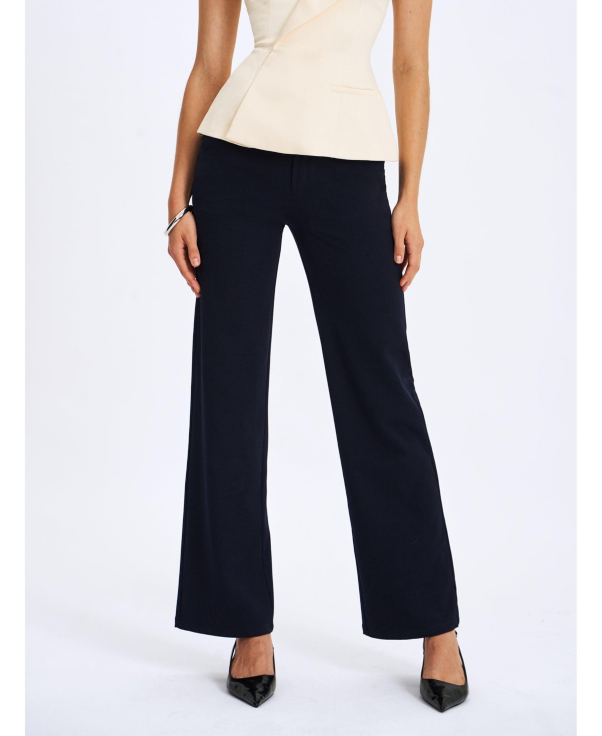 Click here for Miss Circle Women Yanin Navy Low-Rise Straight Leg... prices