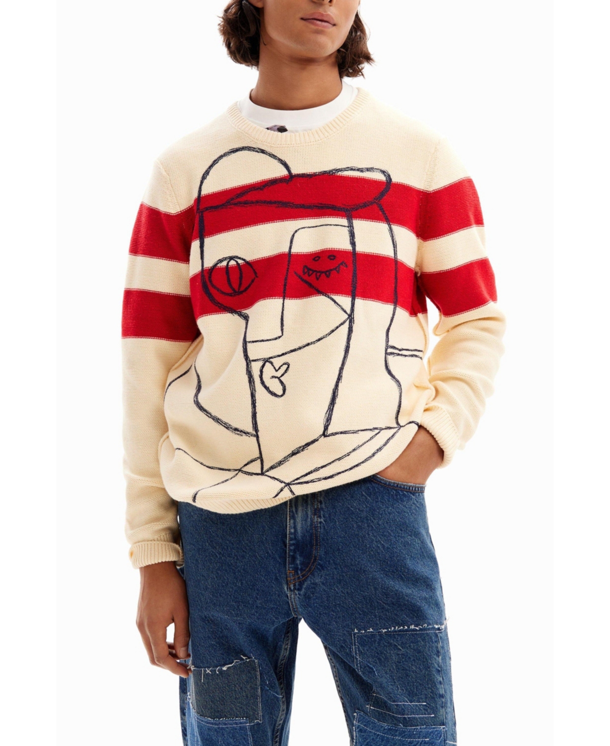 Click here for Desigual Mens Striped sweater with pattern. - Whit... prices