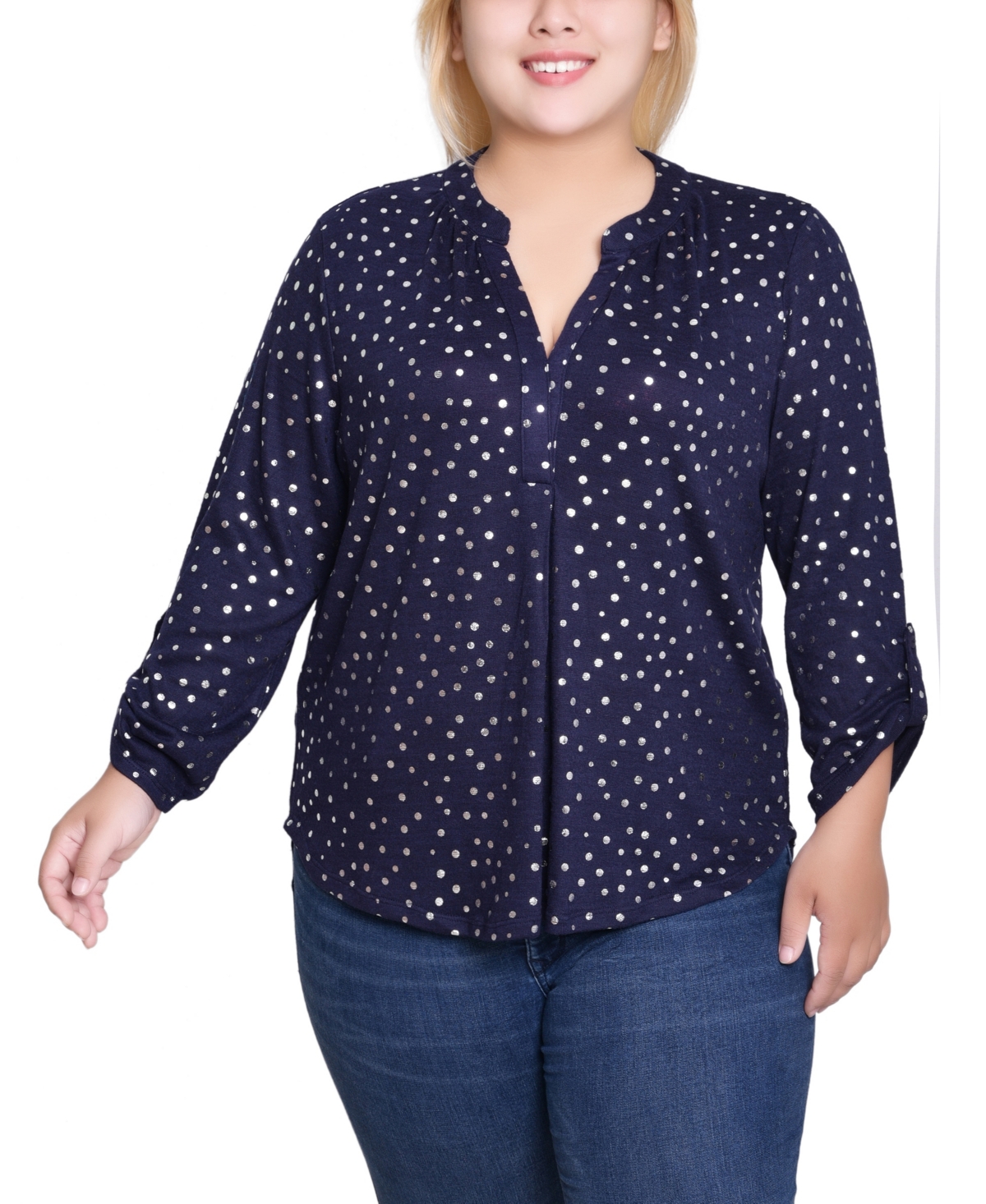 Click here for Ny Collection Plus Size Long Roll Tab Sleeve Tunic... prices