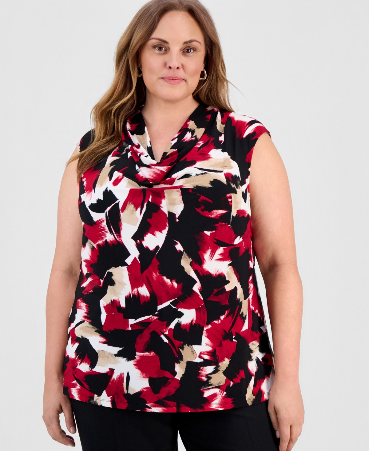 Click here for Kasper Plus Size Printed Cap-Sleeve Cowlneck Top -... prices
