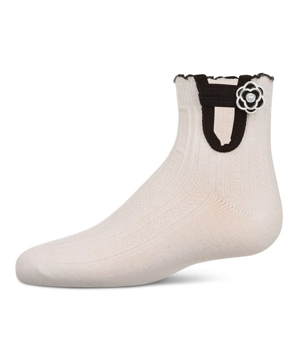 Click here for Memoi Girls Floral Button Anklet Socks - White prices