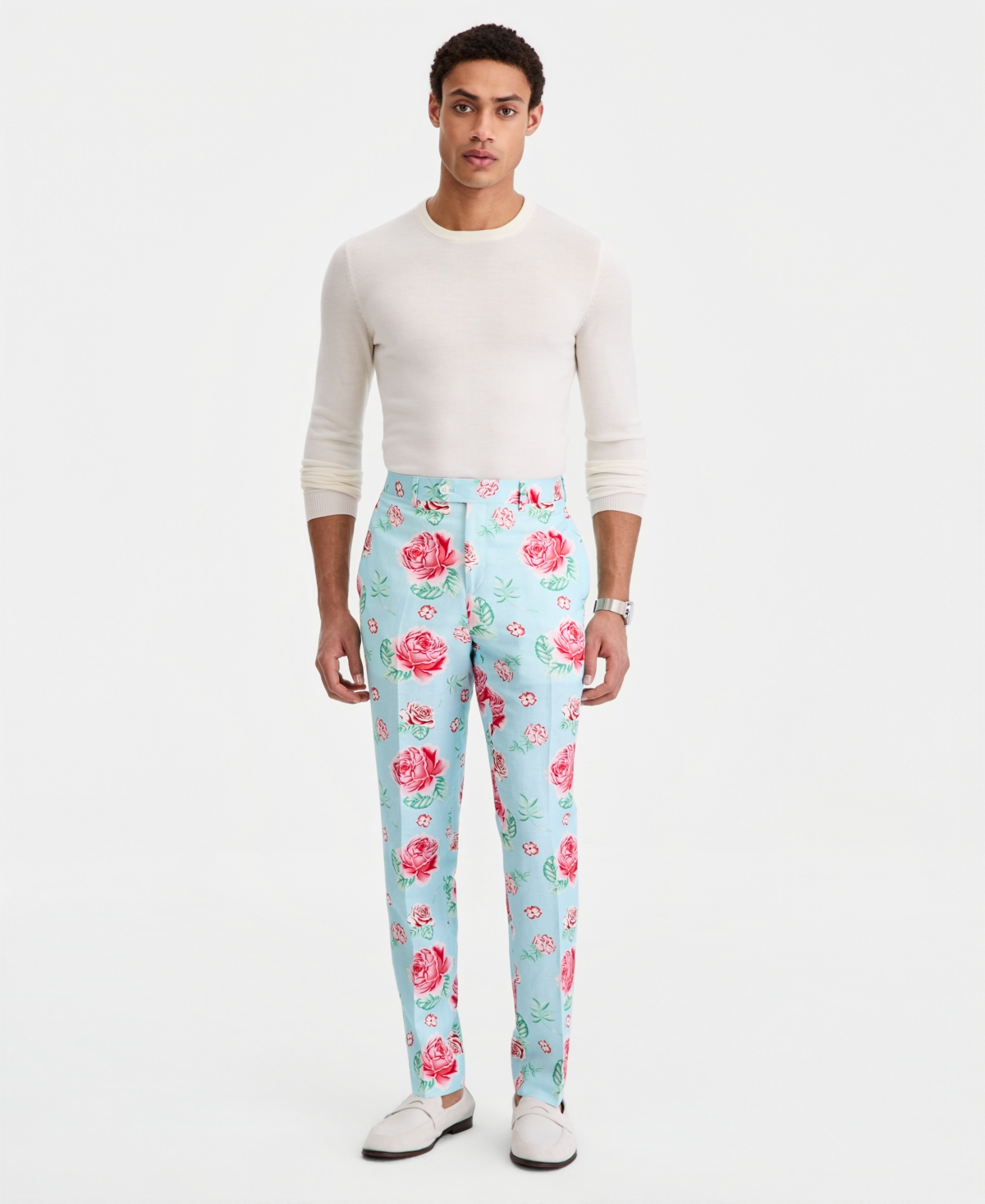 Click here for Talllia Mens Slim Fit Dress Pants - Blue Pink Rose... prices