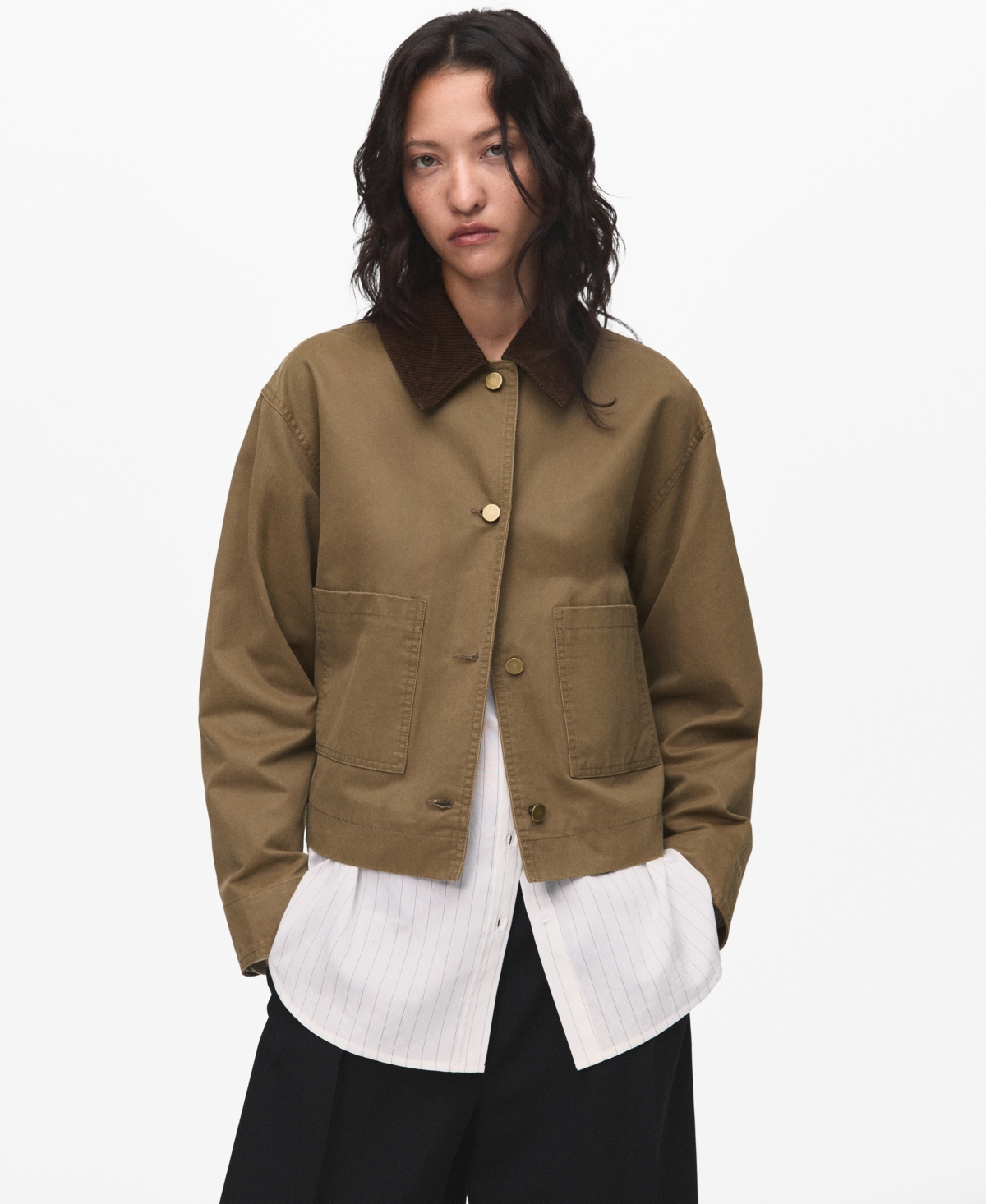 Click here for Mango Womens Corduroy Collar Denim Jacket - Ochre prices