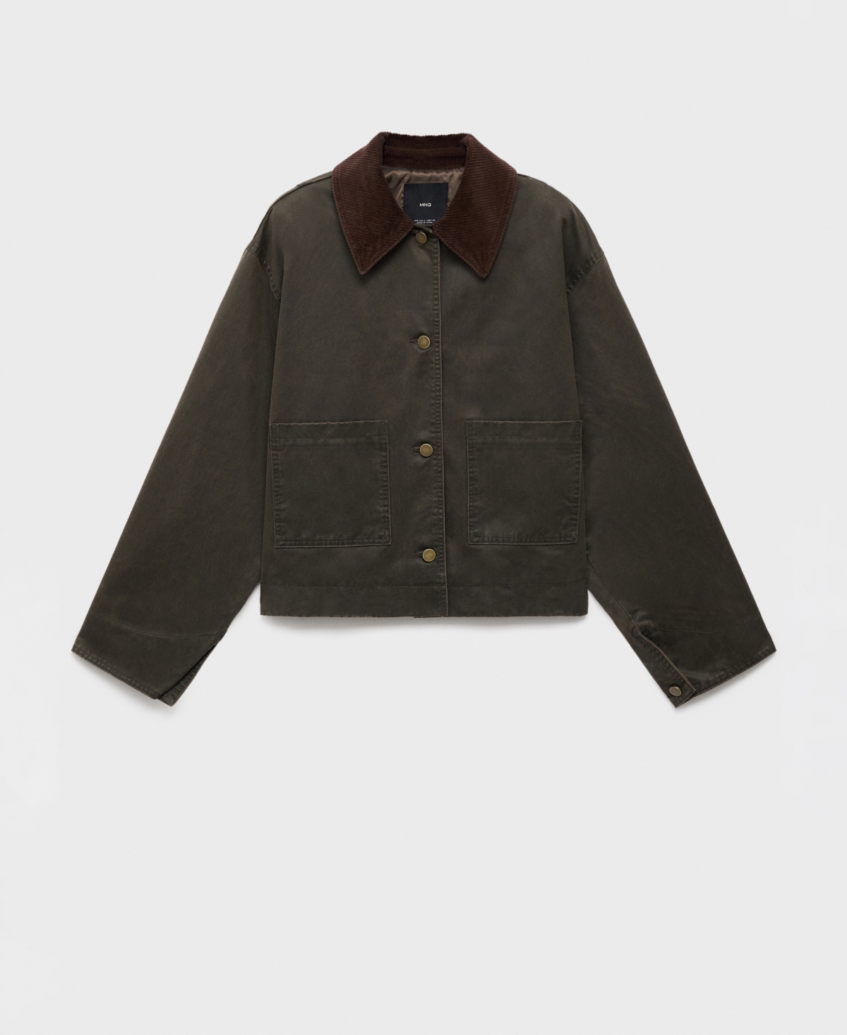 Click here for Mango Womens Corduroy Collar Denim Jacket - Khaki prices
