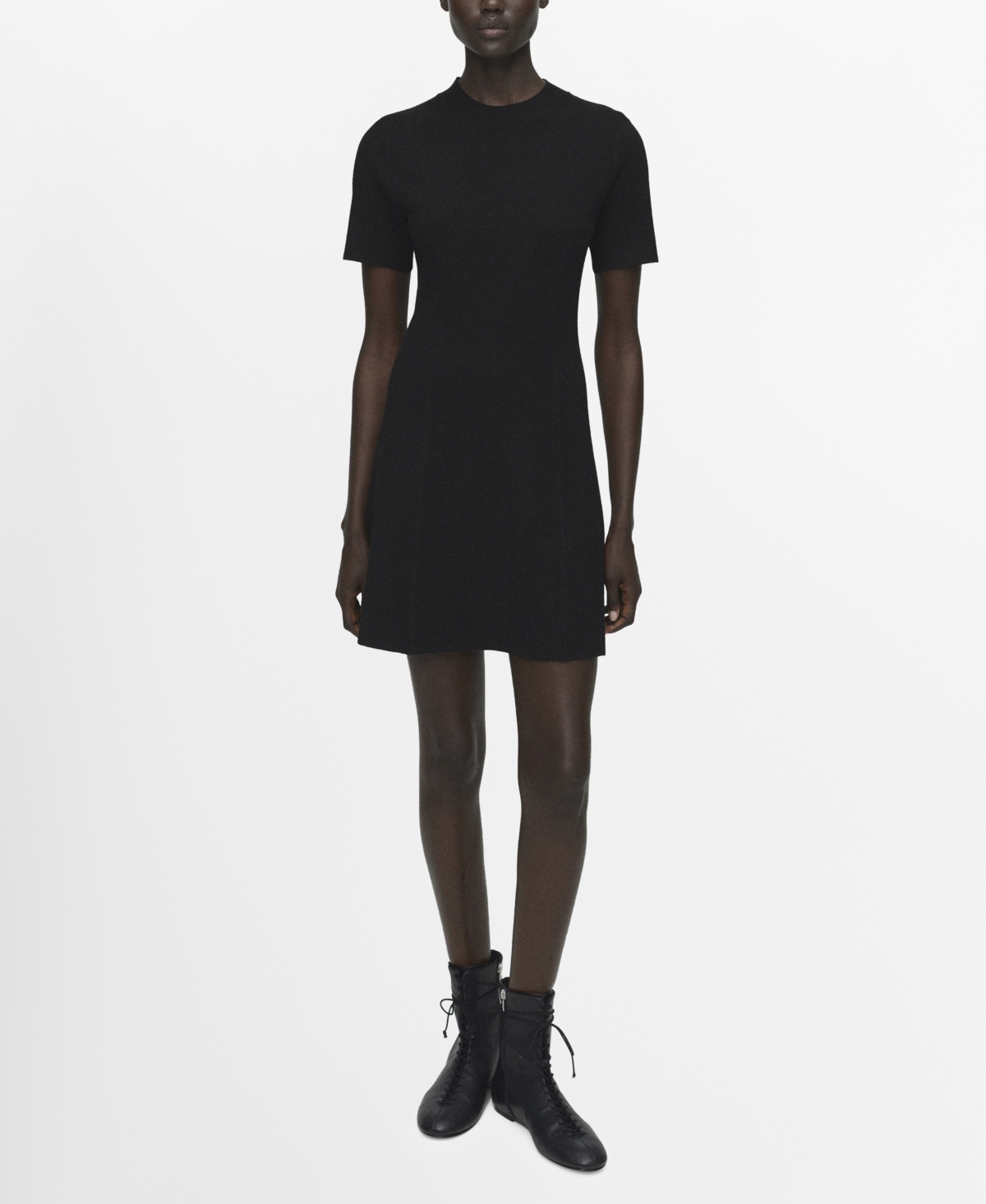 Click here for Mango Womens Fine-Knit Flared Dress - Black prices