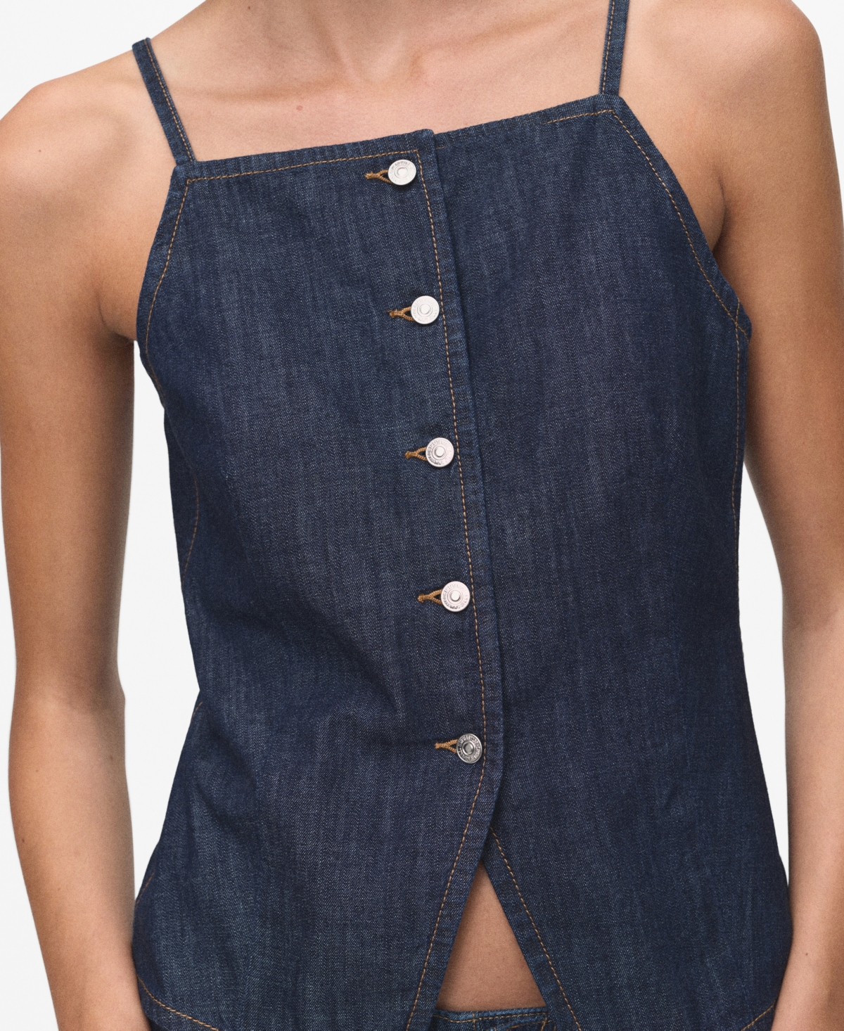 Click here for Mango Womens Buttoned Denim Top - Open Blue prices