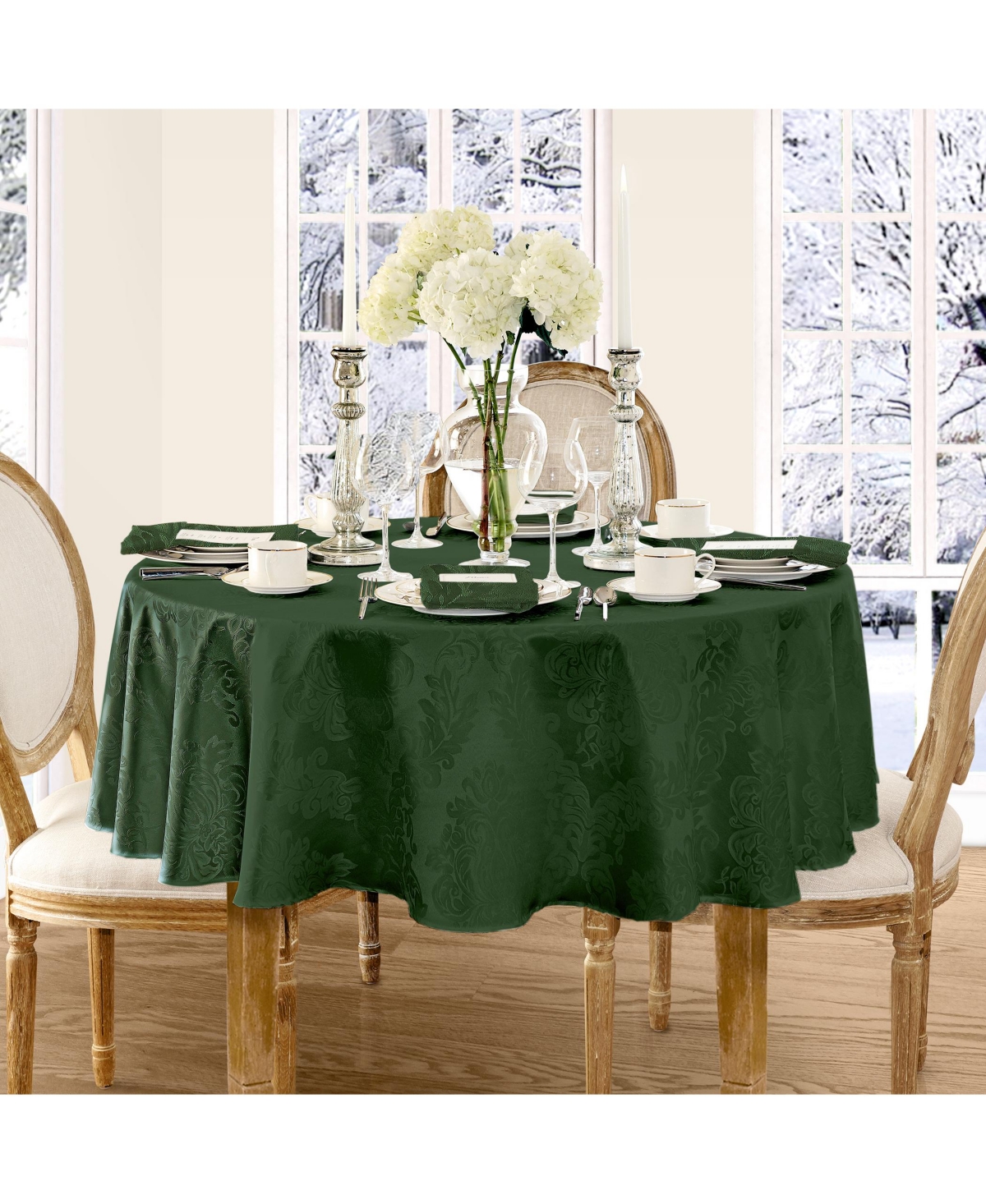 Elrene Barcelona Damask Oval Tablecloth  60 x 84 - Hunter