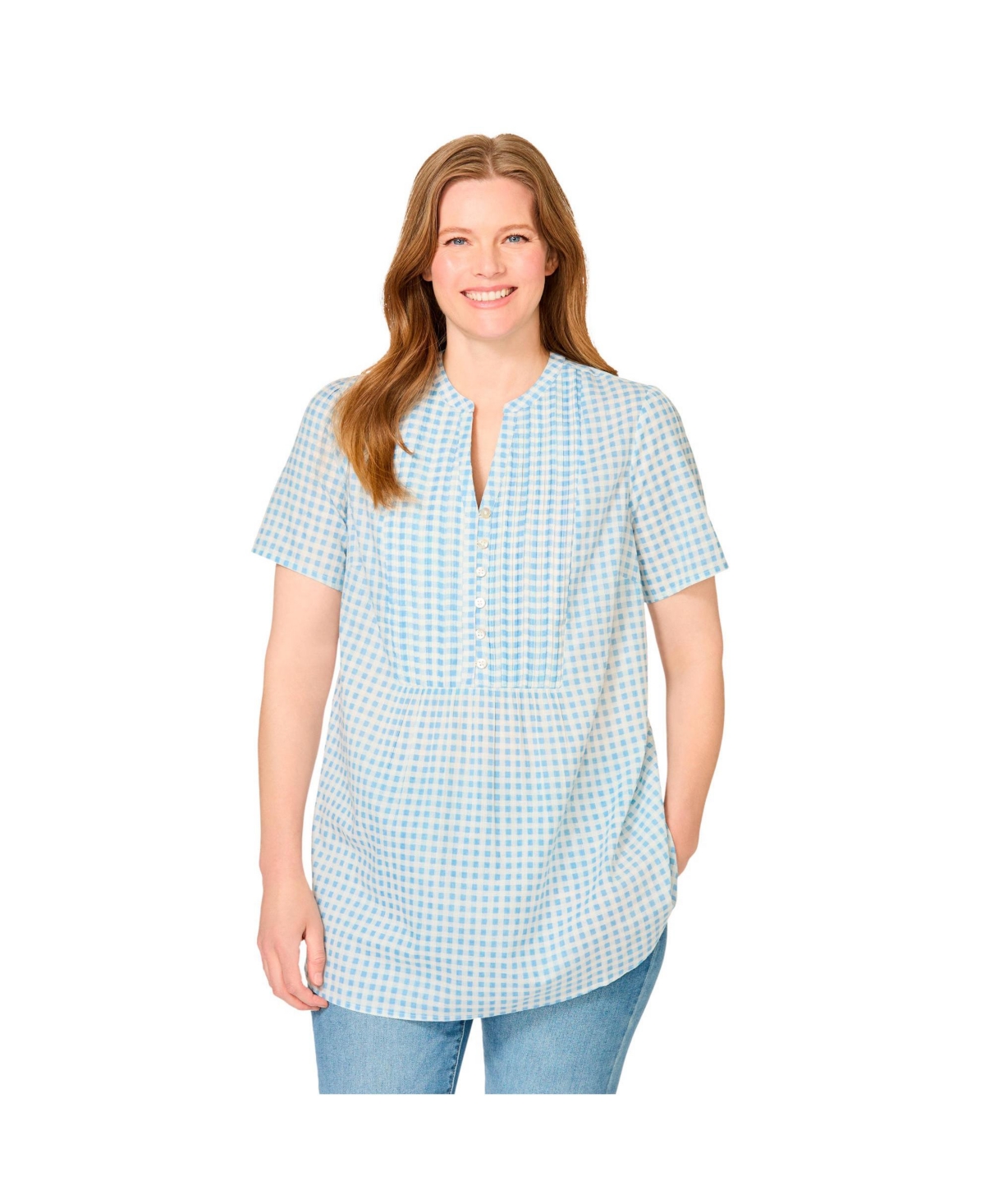 Click here for Woman Within Womens Plus Size Pintucked Half-Butto... prices