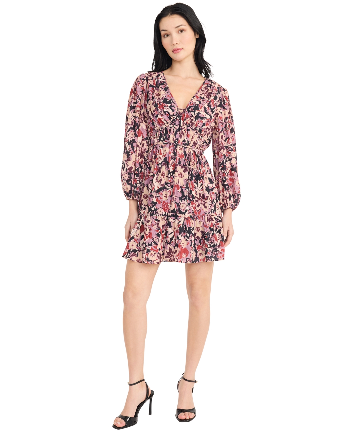Donna Morgan Womens Printed V-Neck Mini Dress - Black/Apricot