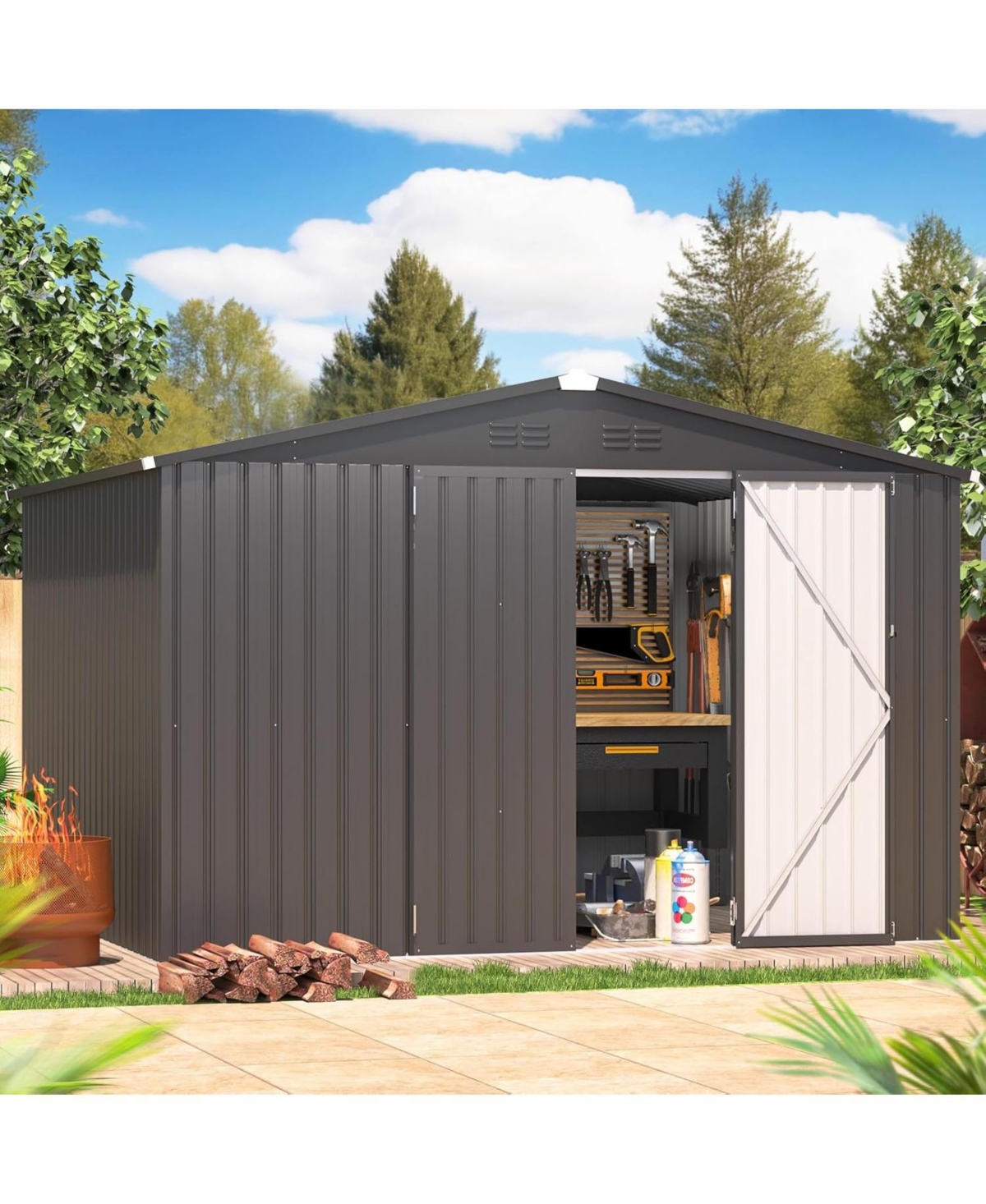 Click here for Aecojoy 10x8 Outdoor Storage Shed - Dark grey prices