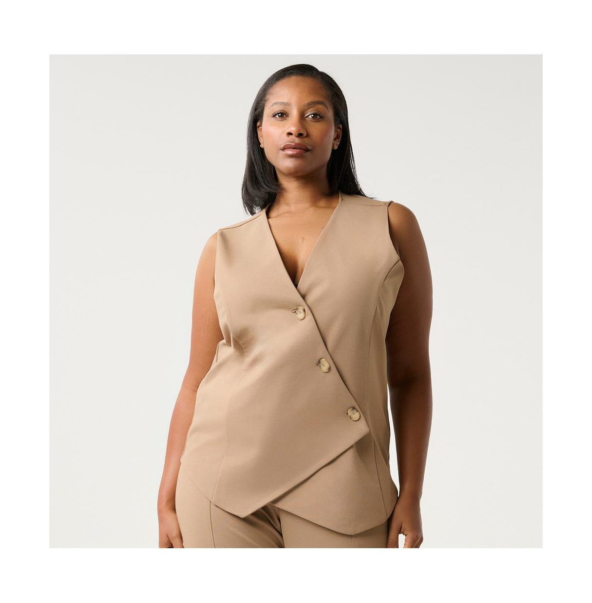 Click here for Estelle Plus Size Mahina Vest-Style Top - Brown prices